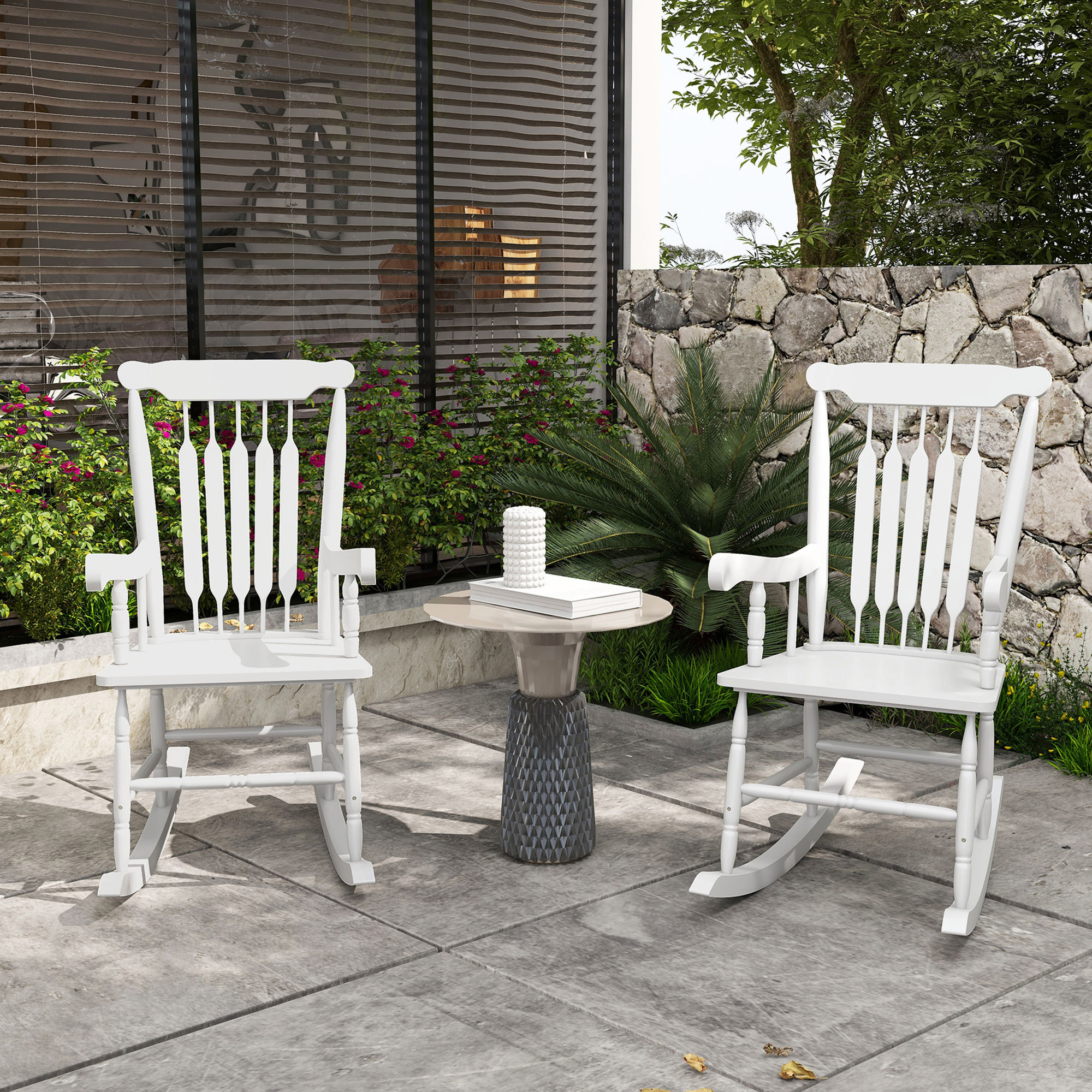 Lark Manor Outdoor Wood Rocking Chairs Set Of 2, 350 Lbs. Porch Rockers ...
