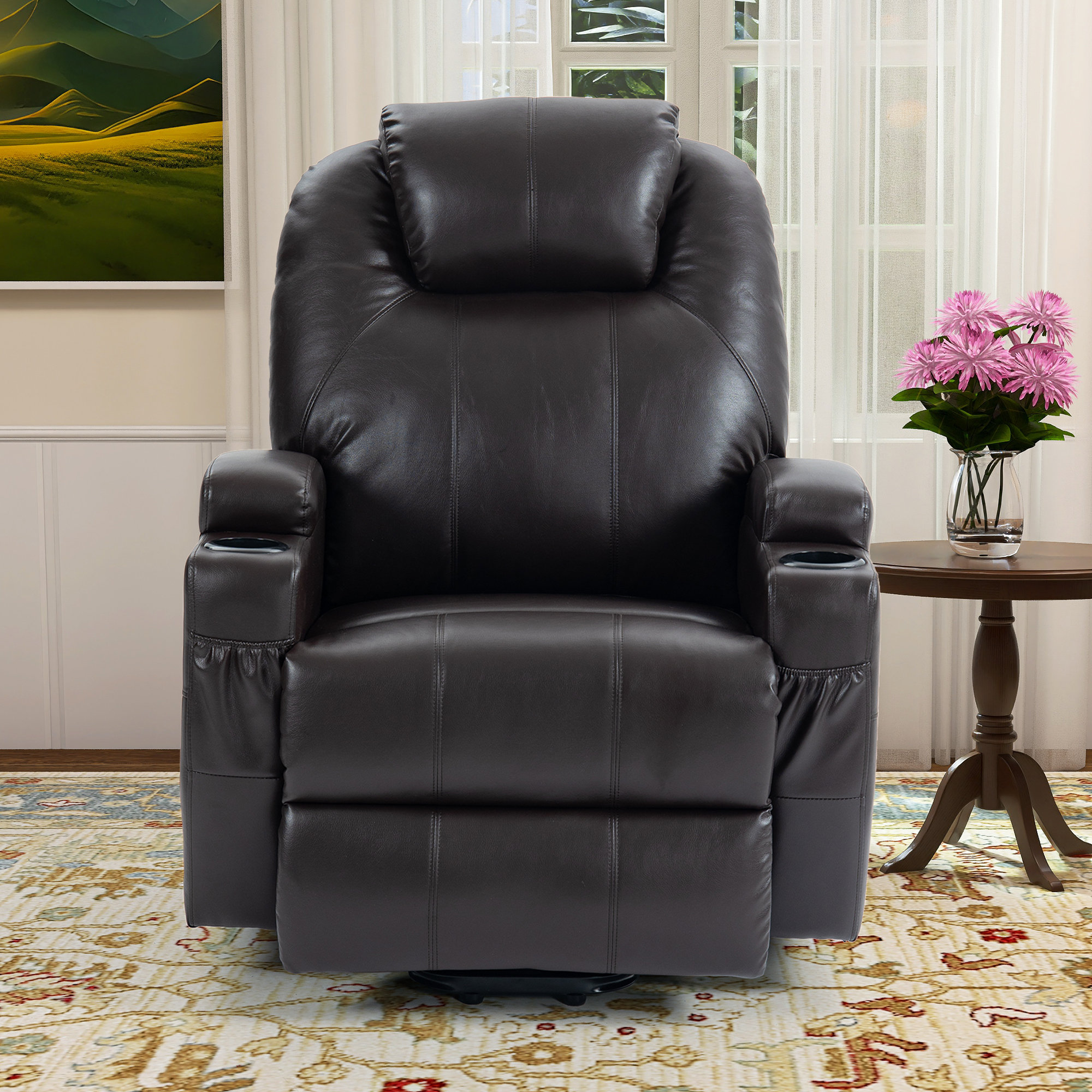 Wade Logan® Eddystone Vegan Leather Power Recliner, Liftable, Massage ...