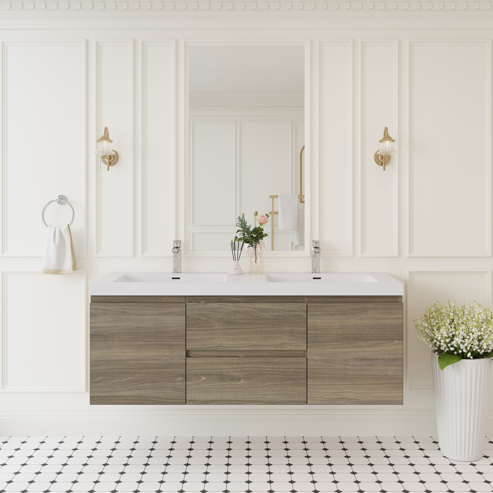 Brayden Studio 60" Wall-Mounted Floating Bathroom Vanity with Double ...