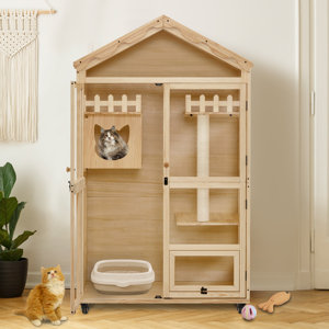 Mcombo Wooden Cat House For Indoor Cats, Cat Villa With Cat Entrance ...