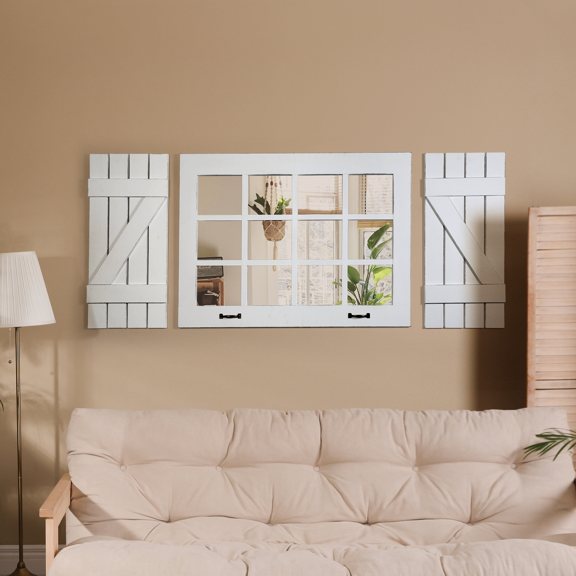 Gracie Oaks Window Mirror With Shutters (Window Mirrorx1,Shuttersx2 ...