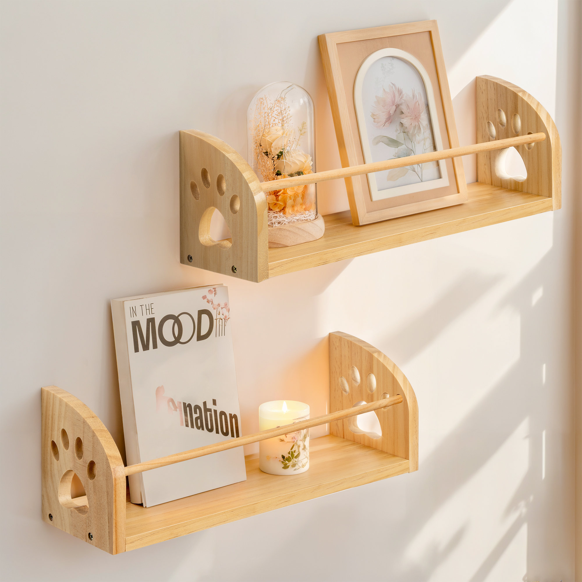 Millwood Pines Floating Shelves, Pine Wood 2 Pack Cute Cat's Paw ...