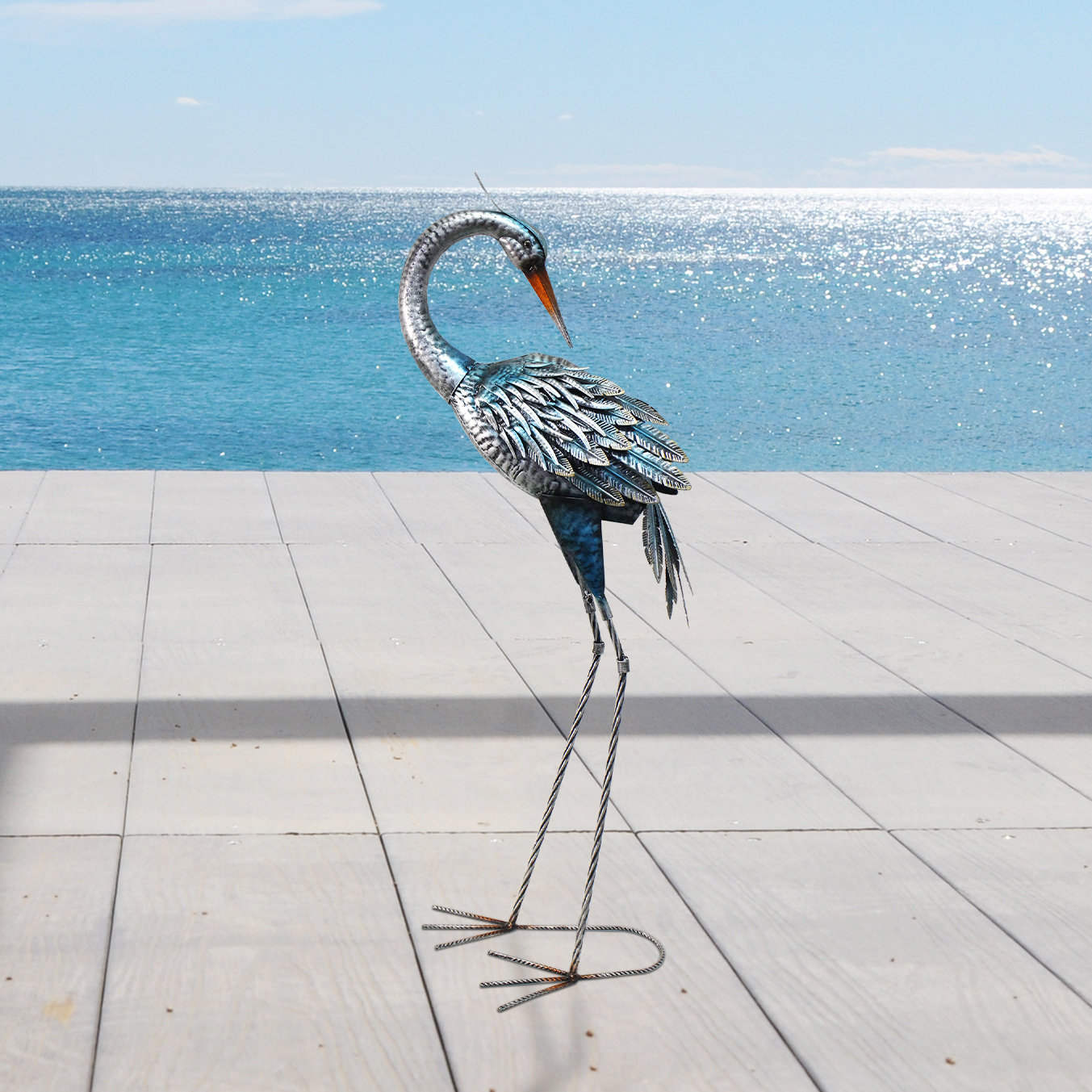 Highland Dunes Crane Statues for Garden Decor, Metal Yard Art Heron ...