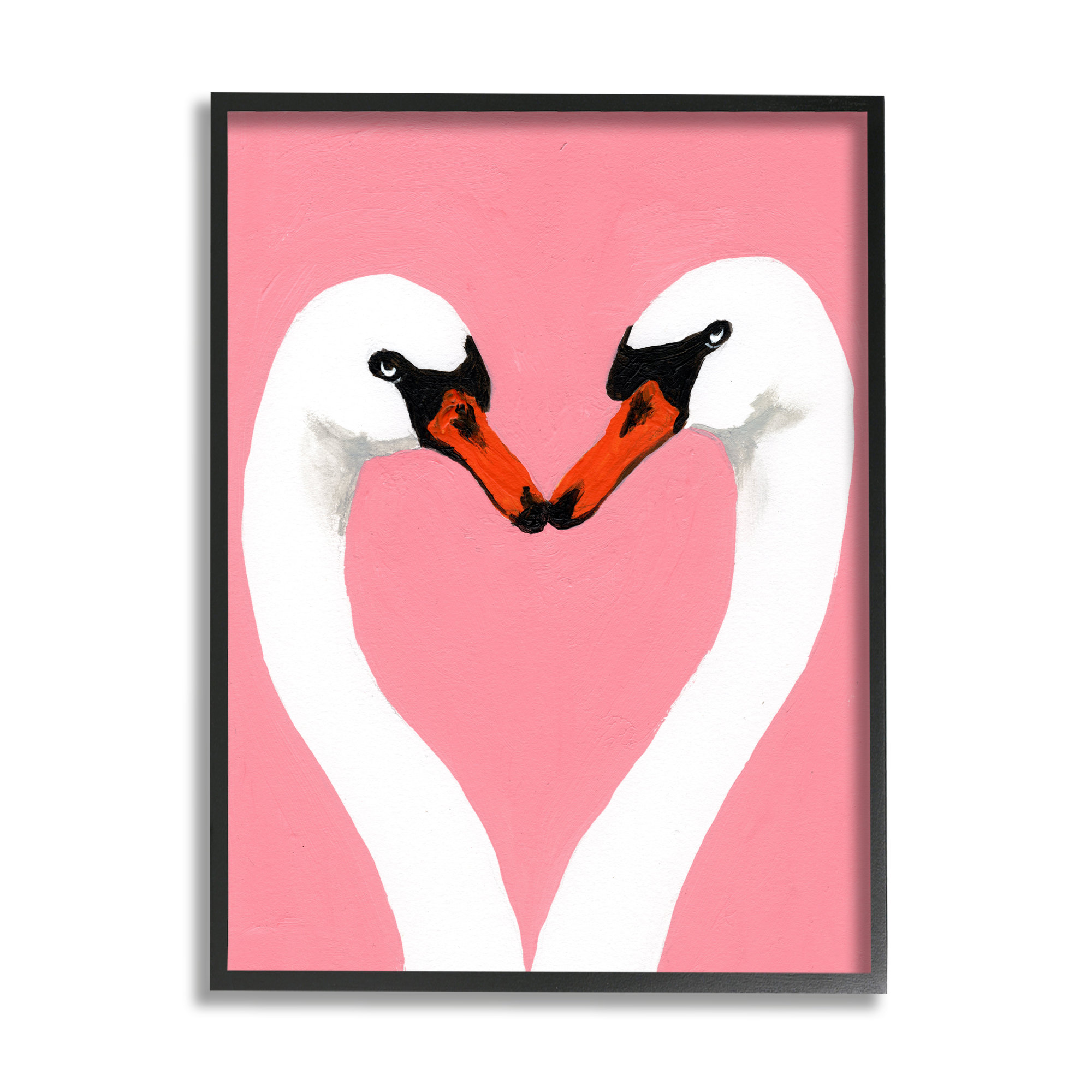 Stupell Industries Pink Swan Beaks Heart Shape Framed On Wood by Coco ...