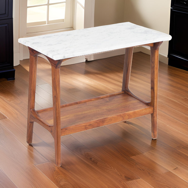 Loon Peak® Jashawn Side Table, White Rectangular Marble Top, 1 Shelf ...