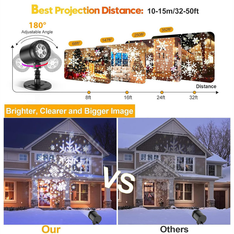 Subolim Snowflake Christmas Projector Lights, HD Dynamic LED Snow Light ...