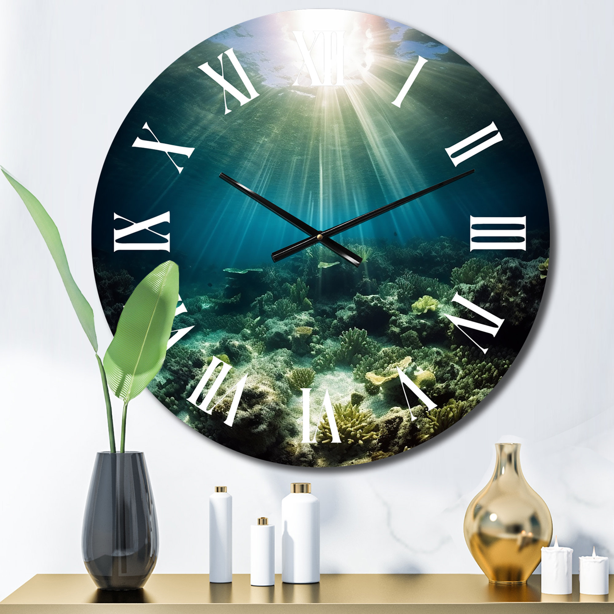 Highland Dunes Underwater Coral I - Coastal Wall Clock | Wayfair