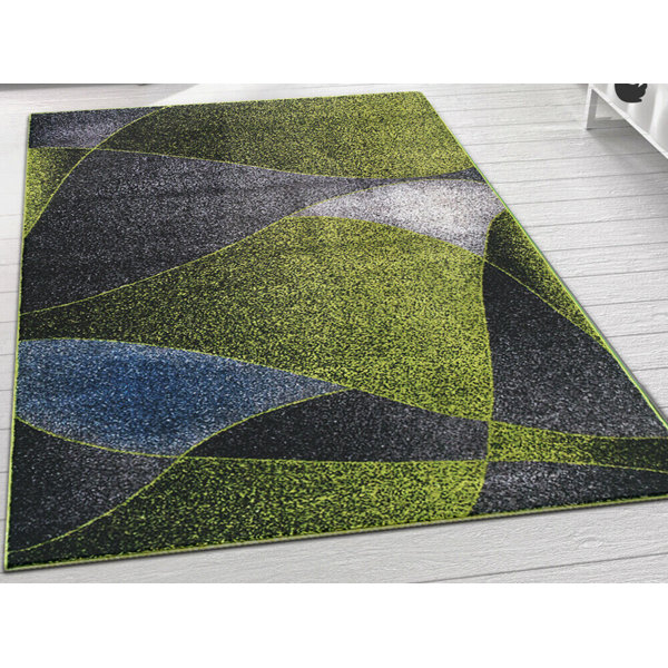 Latitude Run Treasa Abstract Machine Woven Green/Grey Area Rug ...
