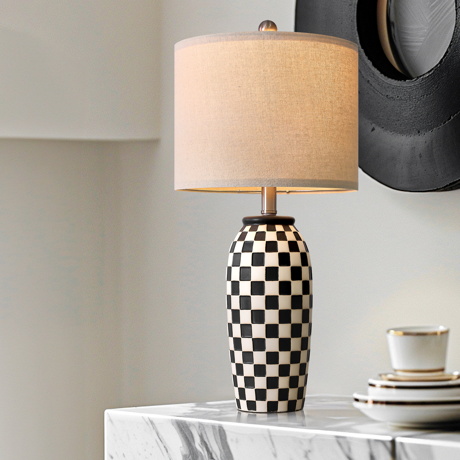 Ivy Bronx 24.75 "modern Nordic Minimalist Pattern Ceramic Desk Lamp ...