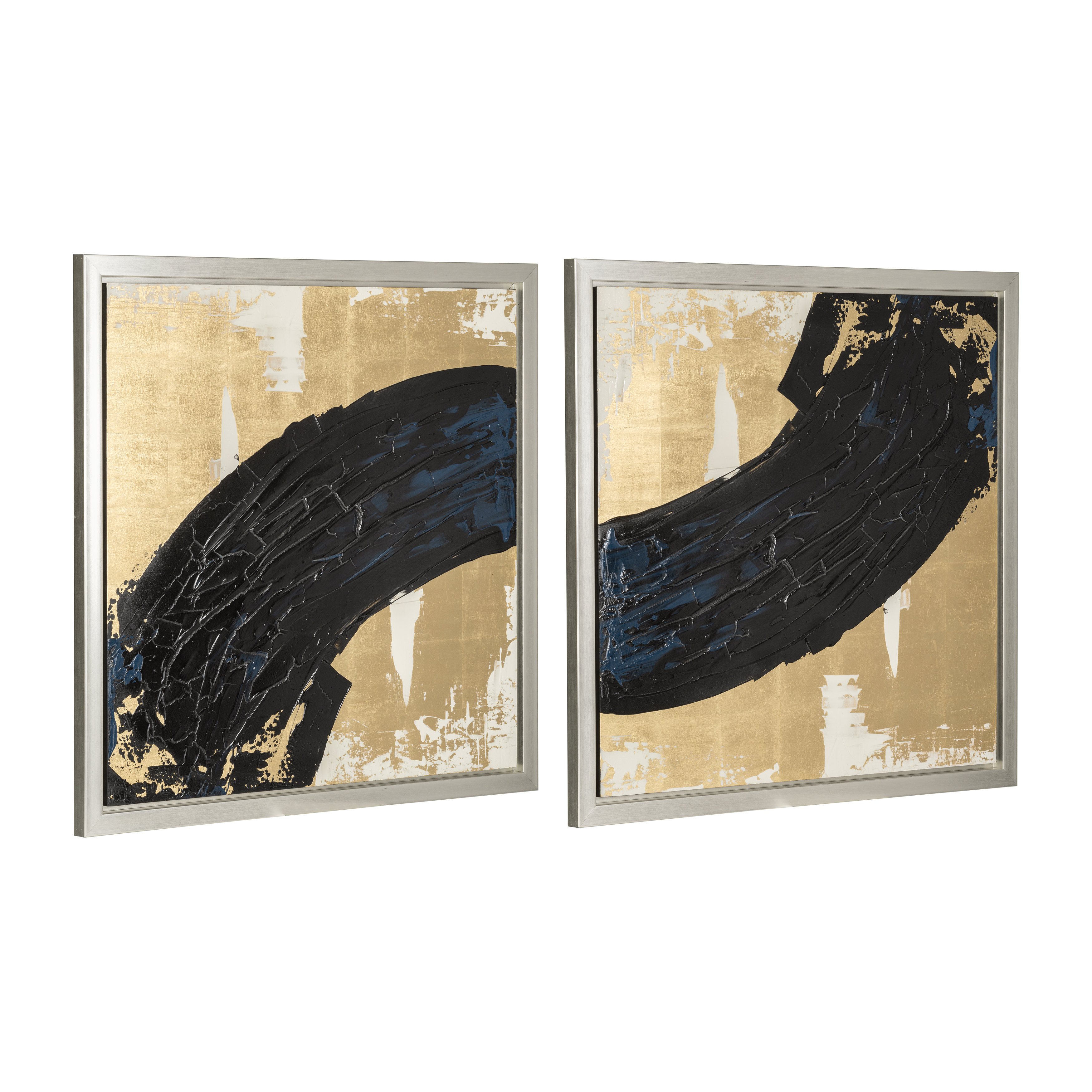Everly Quinn Modern Glam Split Canvas Black Streak Abstract Artwork Set ...
