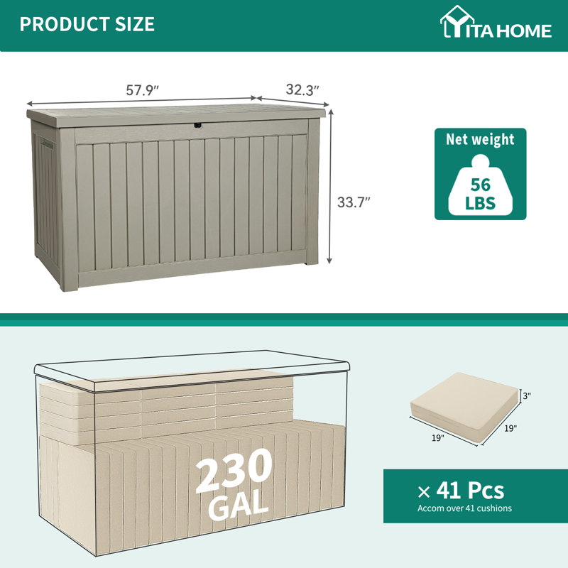 YITAHOME YITA 230 Gallons Water Resistant Resin Lockable Deck Box ...