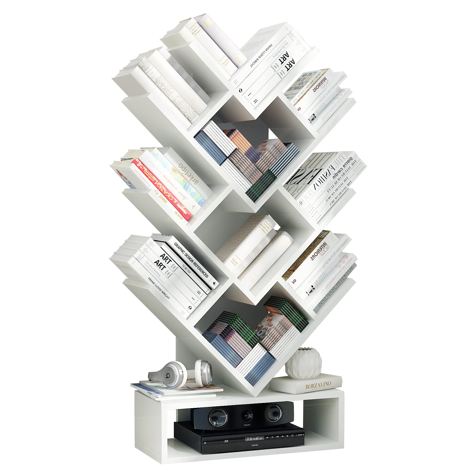 Latitude Run® White Tree Bookshelf 5 Shelf Tree Bookcase Small Wood ...