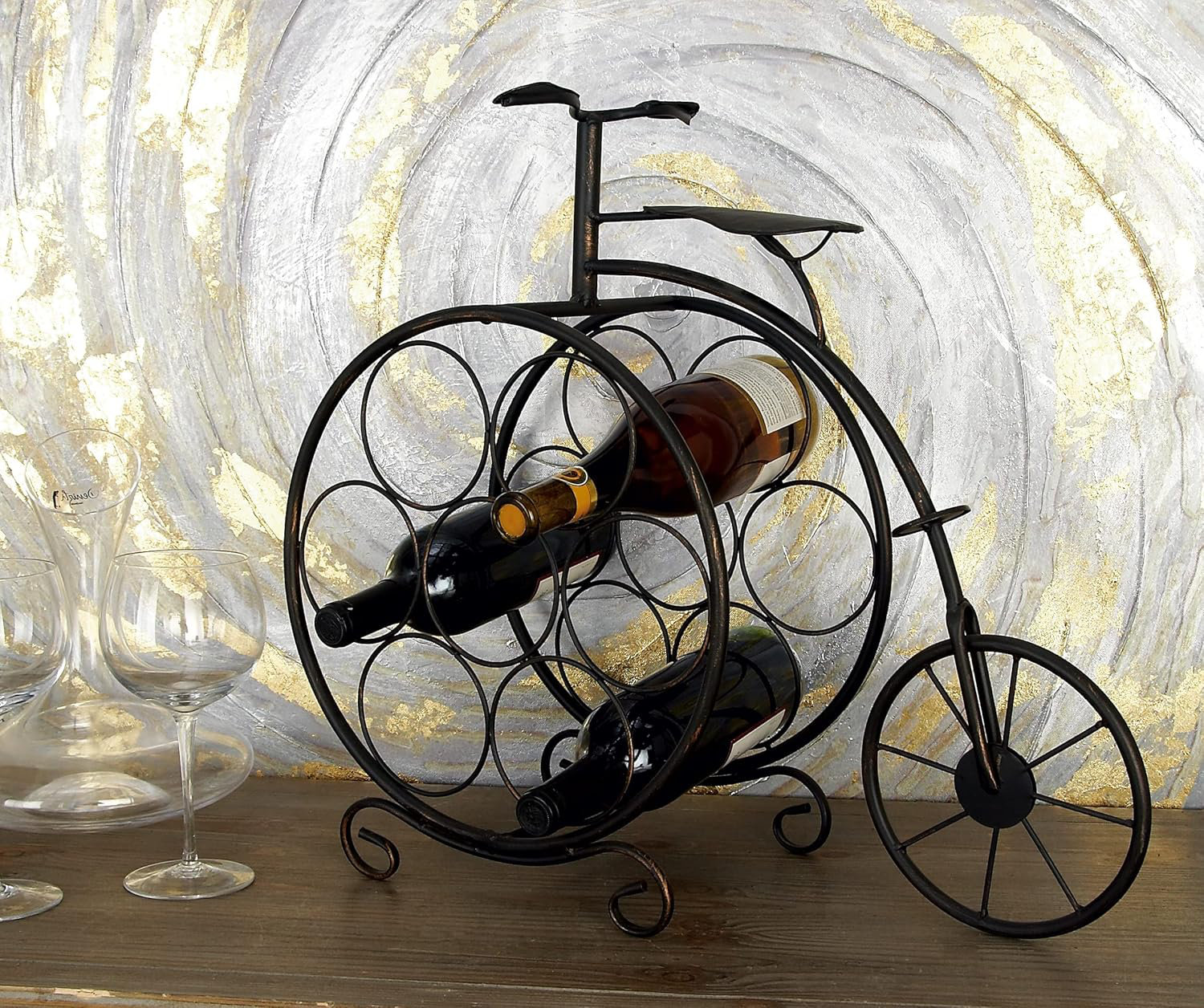 Trent Austin Design Metal Bike 7 Bottle Wine Rack With Scrollwork, 21 ...