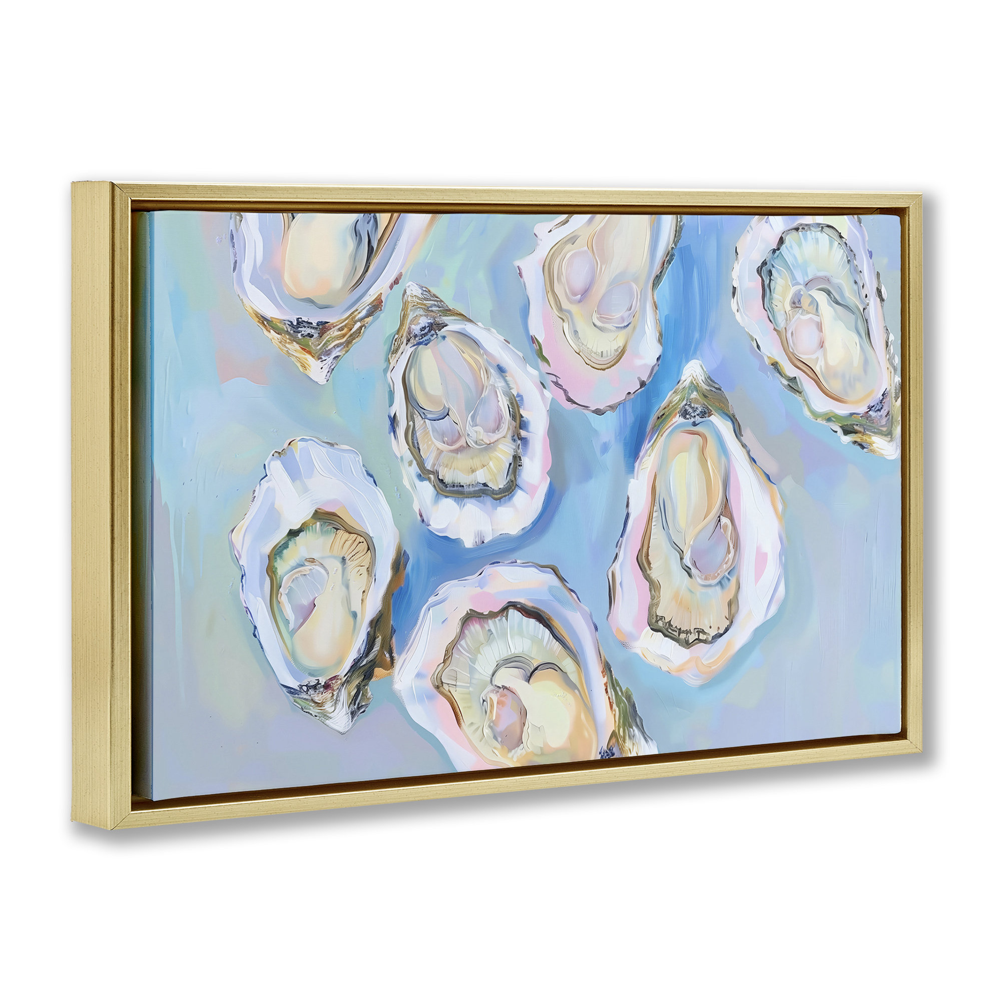 Beachcrest Home™ Pastel Oysters on Blue Framed Floater Canvas by ...