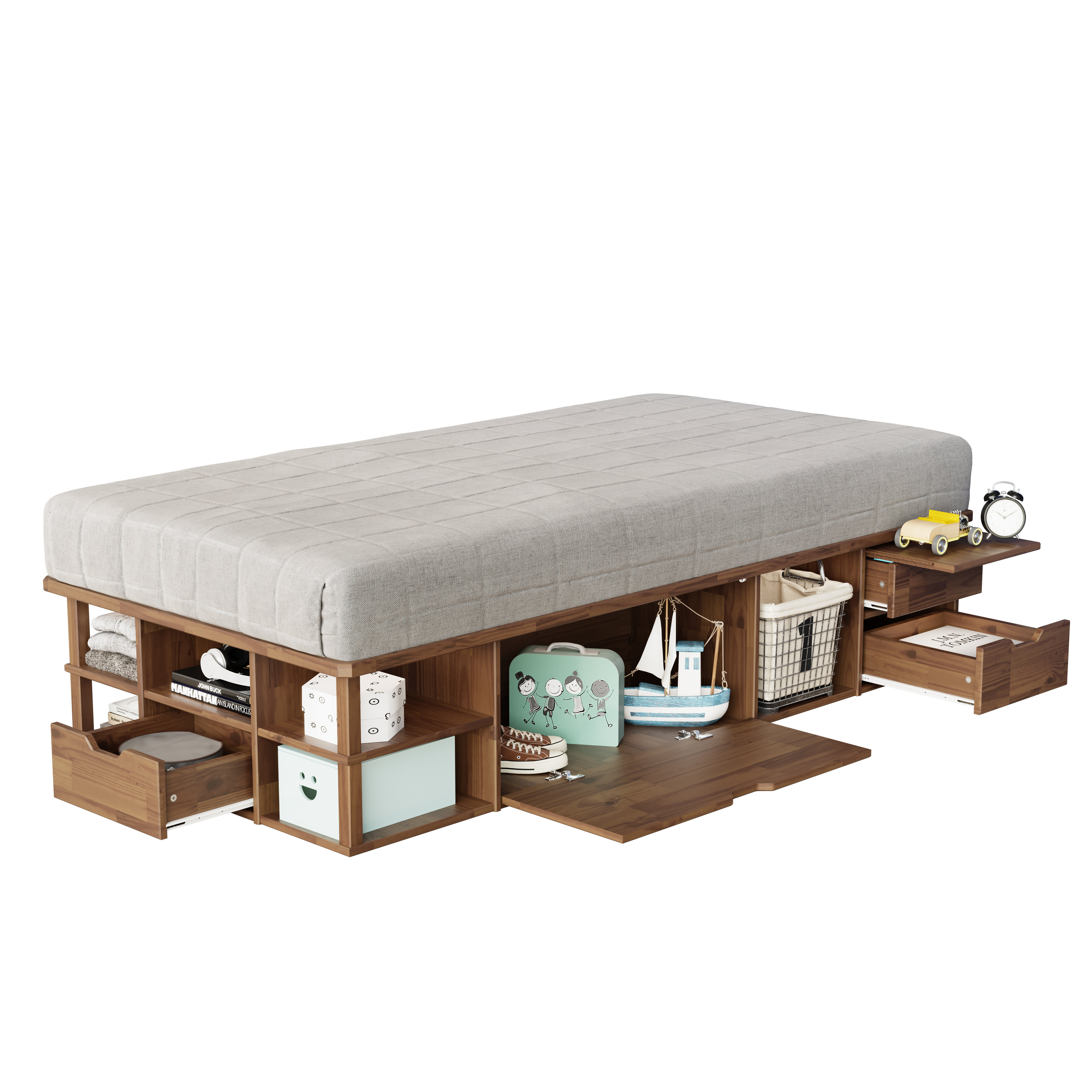 Loon Peak® Wooden Twin XL Bed Frame with Storage -Solid Wood Platform ...