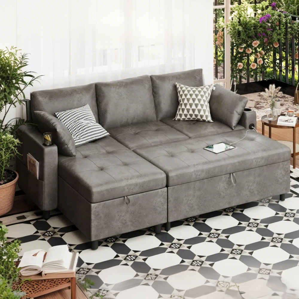 Ebern Designs 83.5''sleeper Sofa Couch With Pullout Bed, L-shaped ...