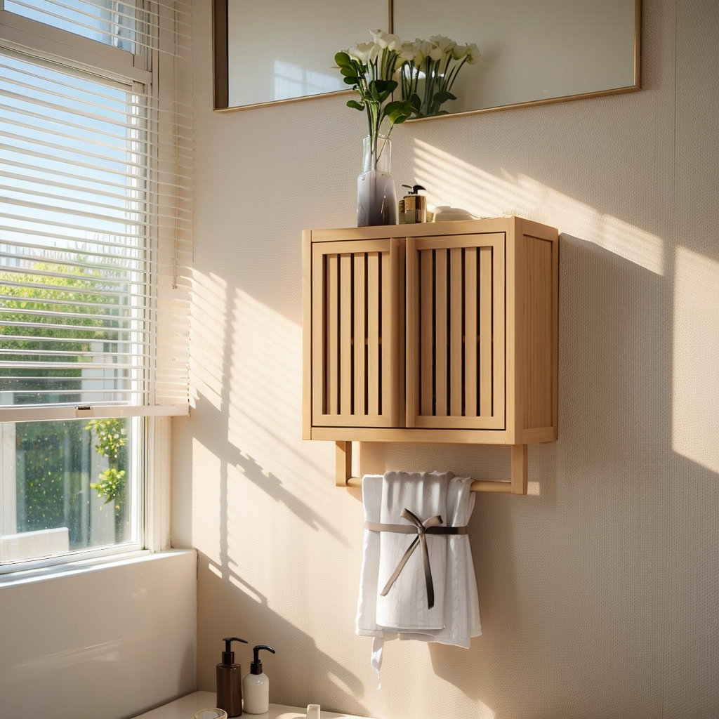 Ebern Designs Bamboo Double Door Wall Cabinet Bathroom Storage Box ...