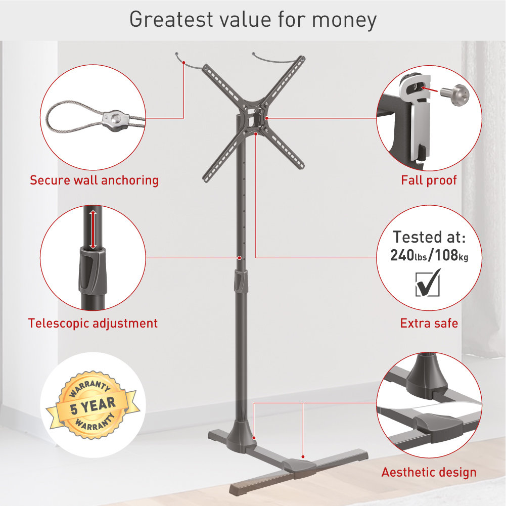 Barkan Black Tilt Floor Stand Mount for Greater Than 50" Screens Holds ...