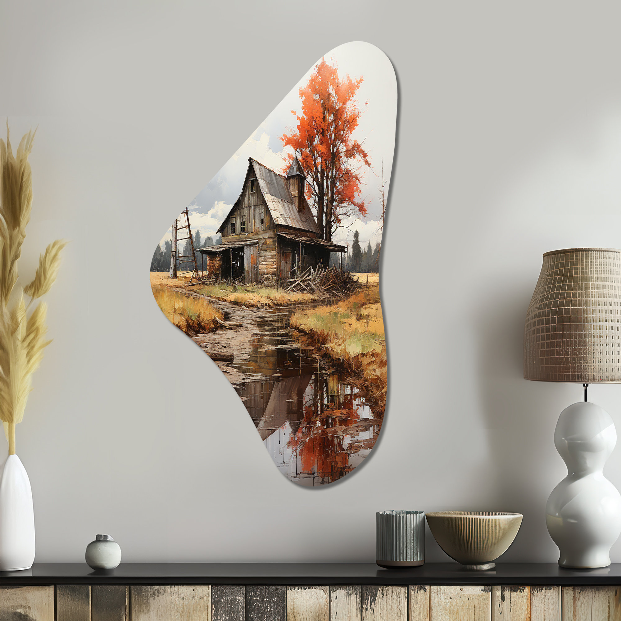 Design Art Barns Weathered Wisdom I - Barns Boomerang Shape Metal Wall ...