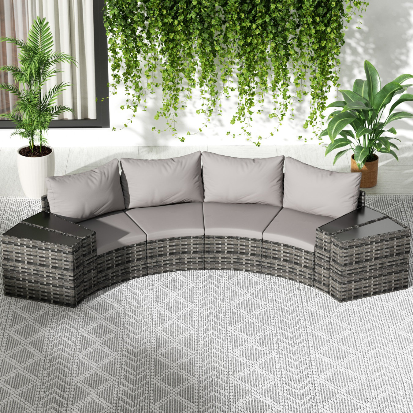 Ebern Designs 8-Piece Half-Moon Sectional Patio Sofa Set For Outdoor ...