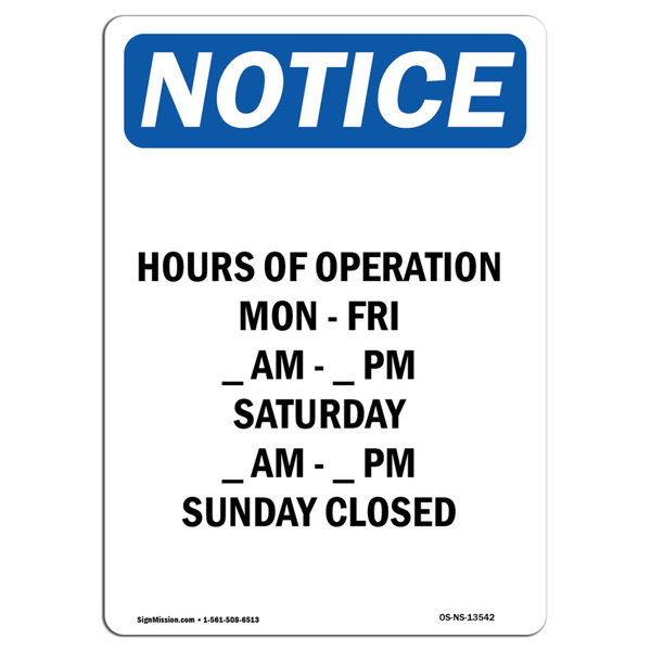 SignMission Hours of Operation Mon - Fri Sign | Wayfair
