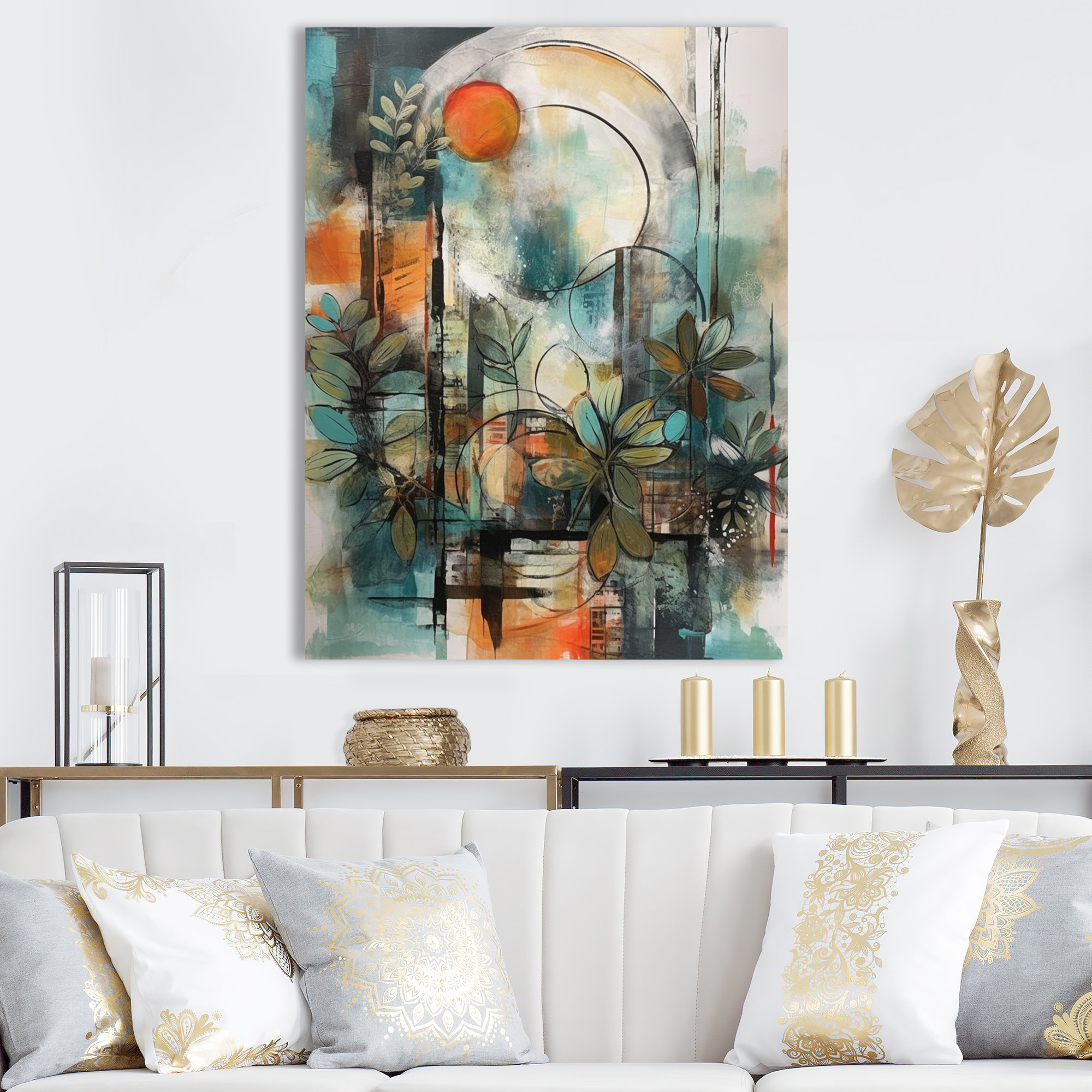 Red Barrel Studio Orange And Green Abstract Bohemia II - Boho Feather ...