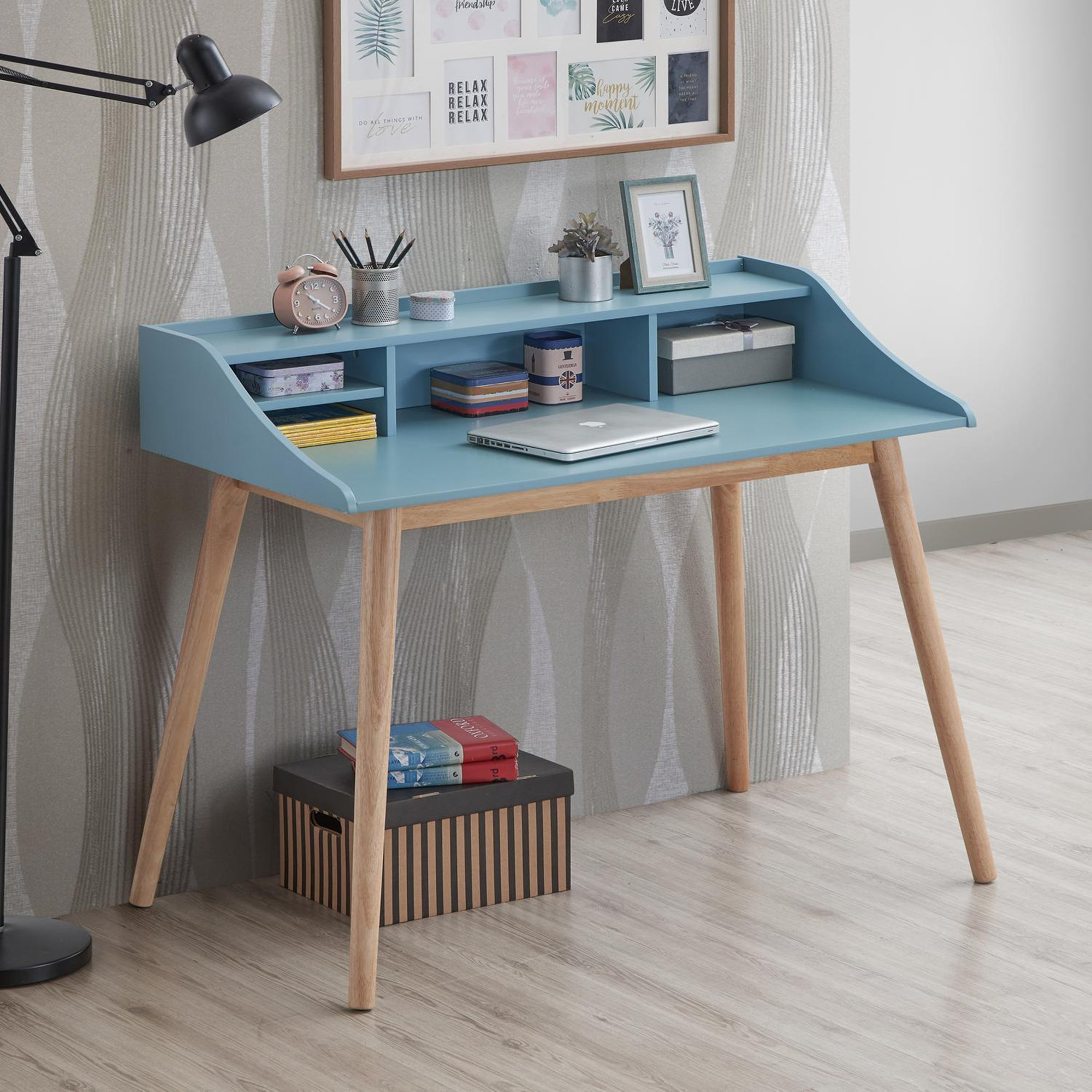 George Oliver Vargas Mid-Century Modern Wood Writing Desk with Hutch ...