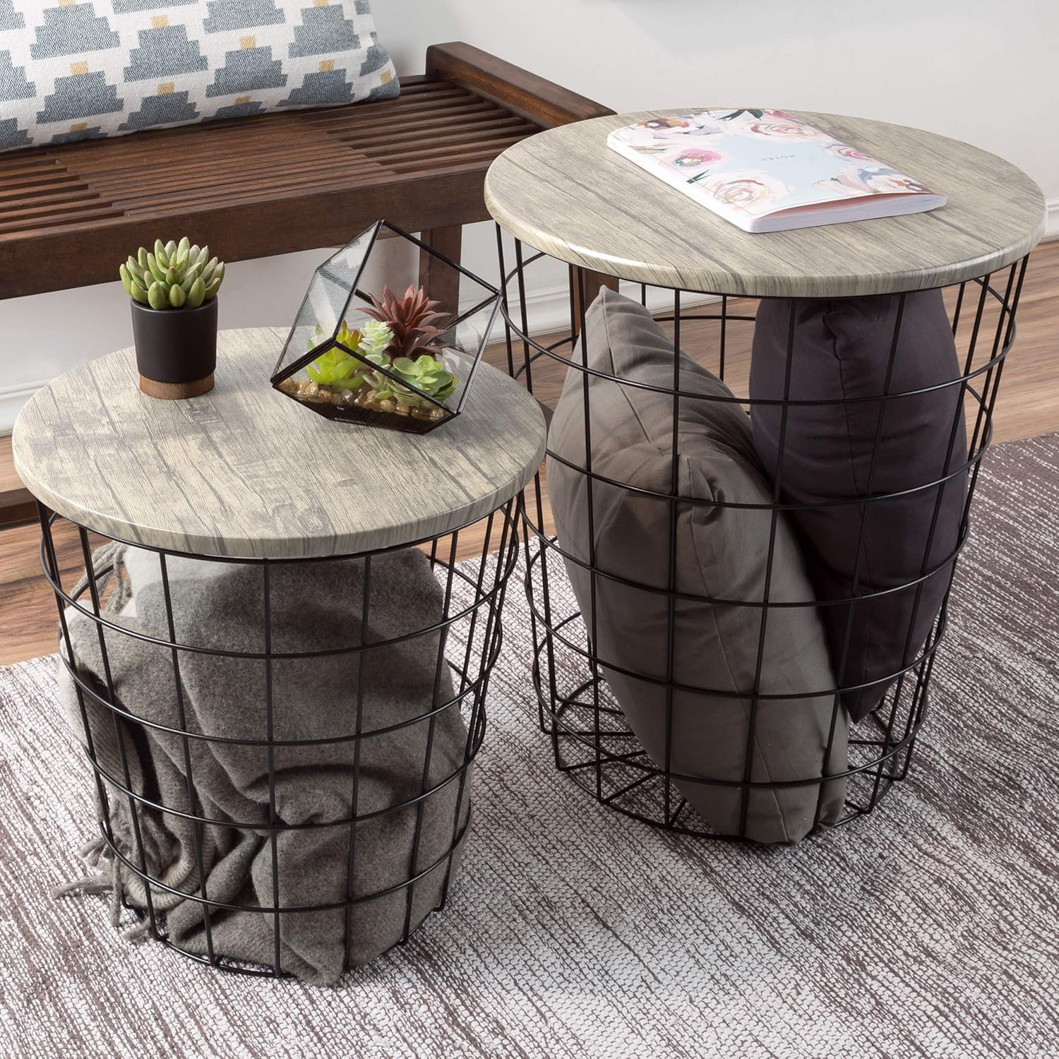17 Stories End Tables Set Of 2 - Nesting Tables With Removable Wood ...