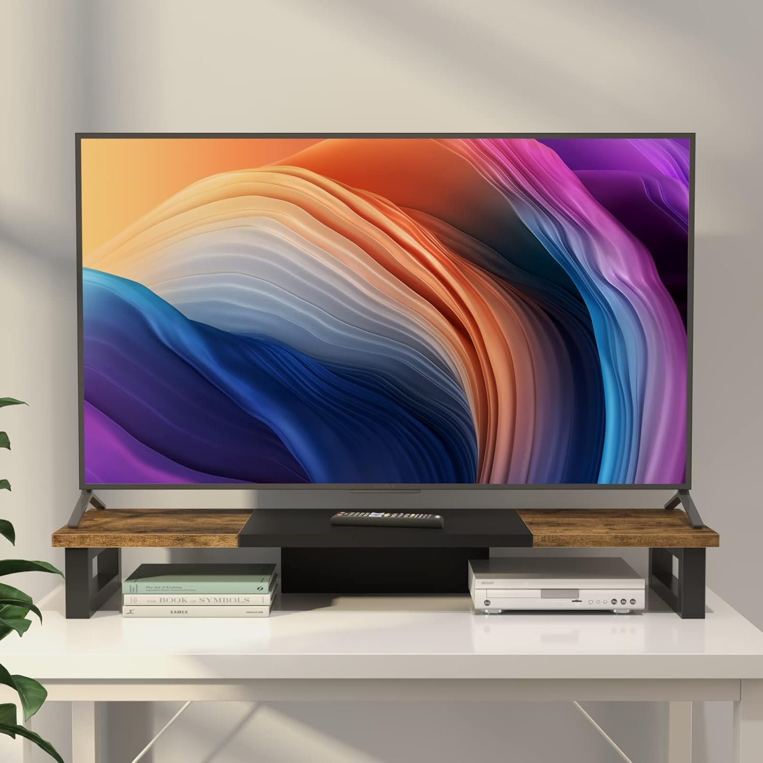 X－MAX FURNITURE Dual Monitor Stand Riser, Wood And Steel Monitor Stand ...