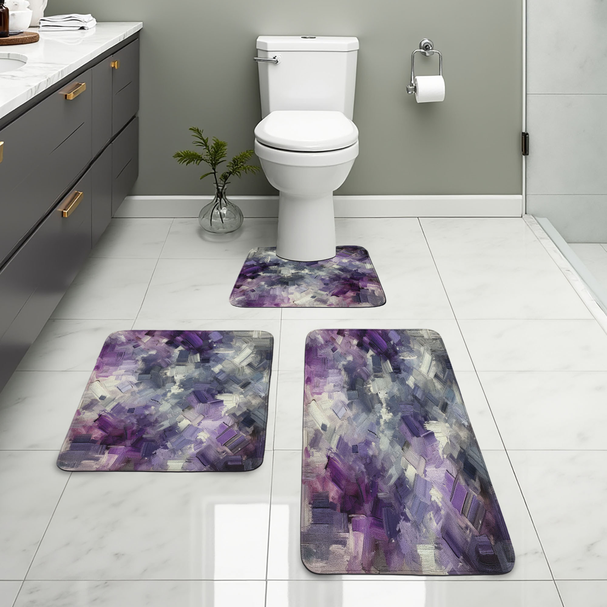 East Urban Home Purple Bathroom Rug Set 3 Pieces U-Shape & Rectangle ...