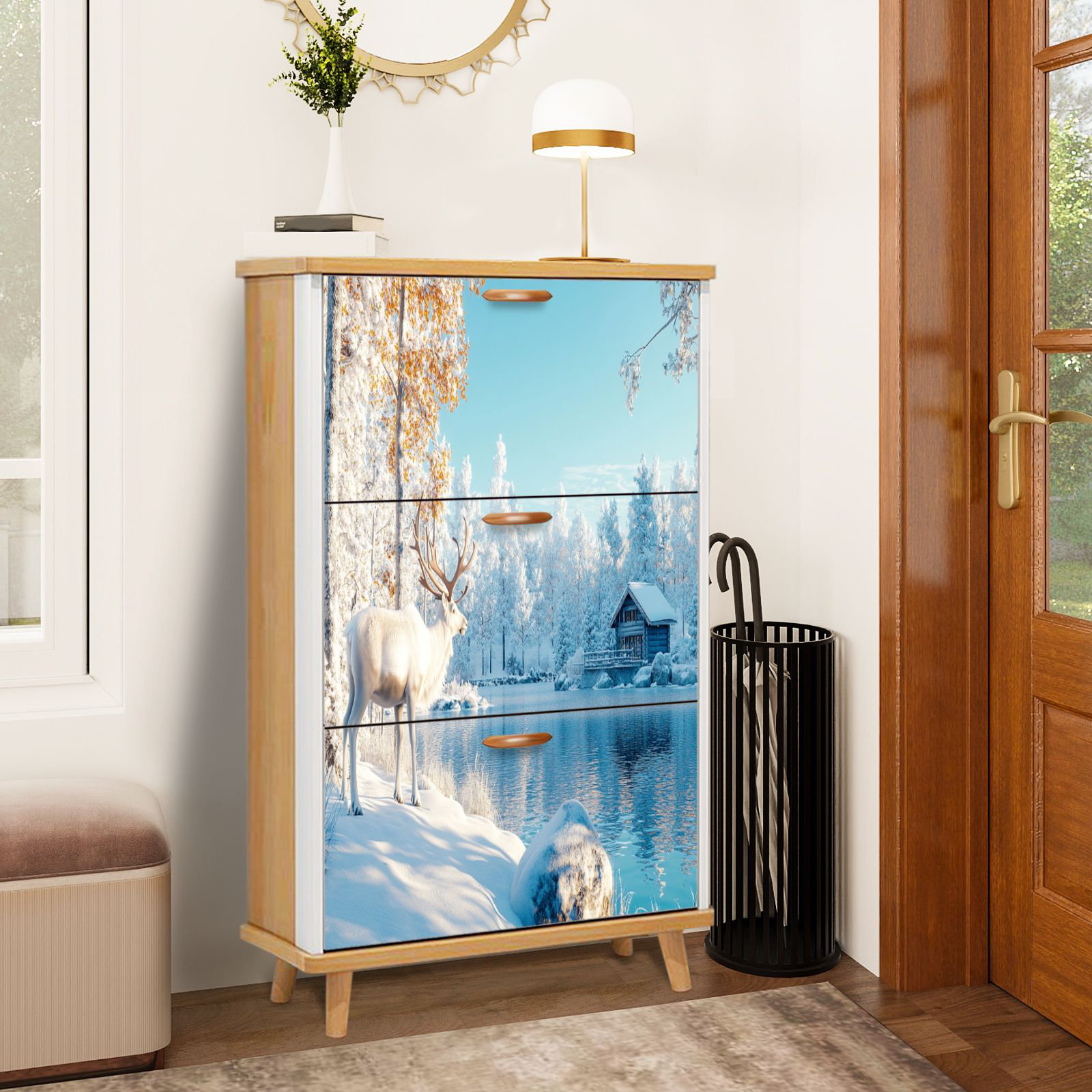 East Urban Home Shoe Storage Cabinet with 3 Flip Drawers for Snow ...