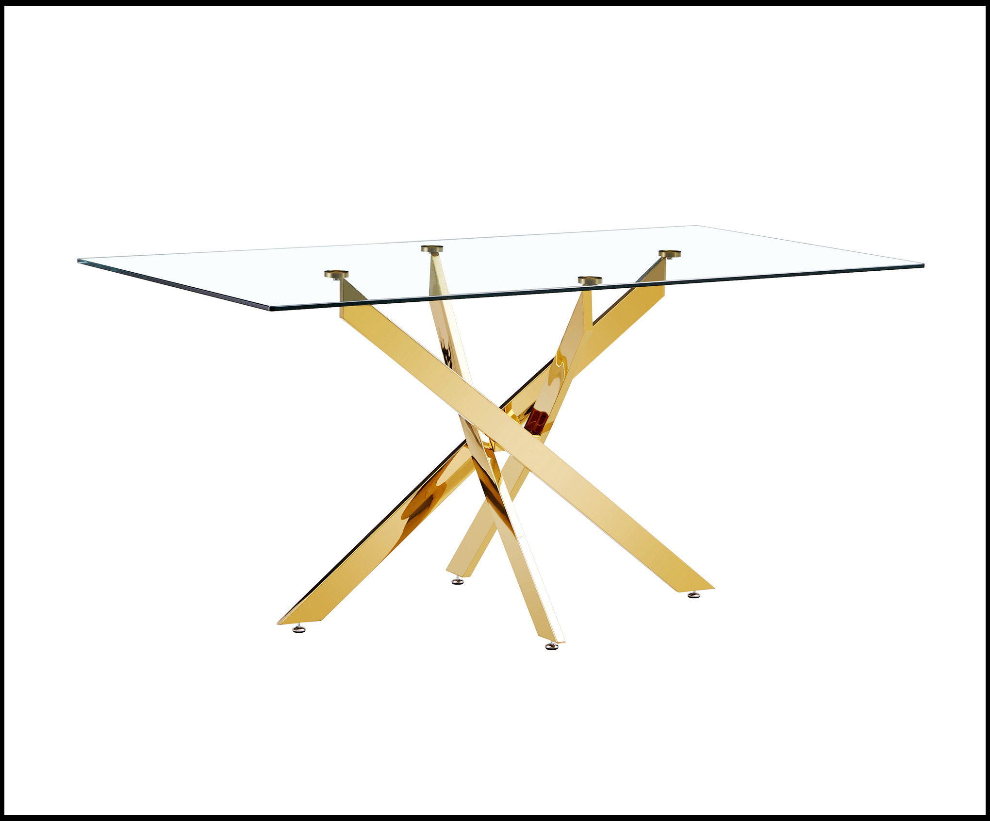 Everly Quinn TEMPERED CLEAR GLASS GOLDEN LEG DINNING TABLE 63" GOOD ...