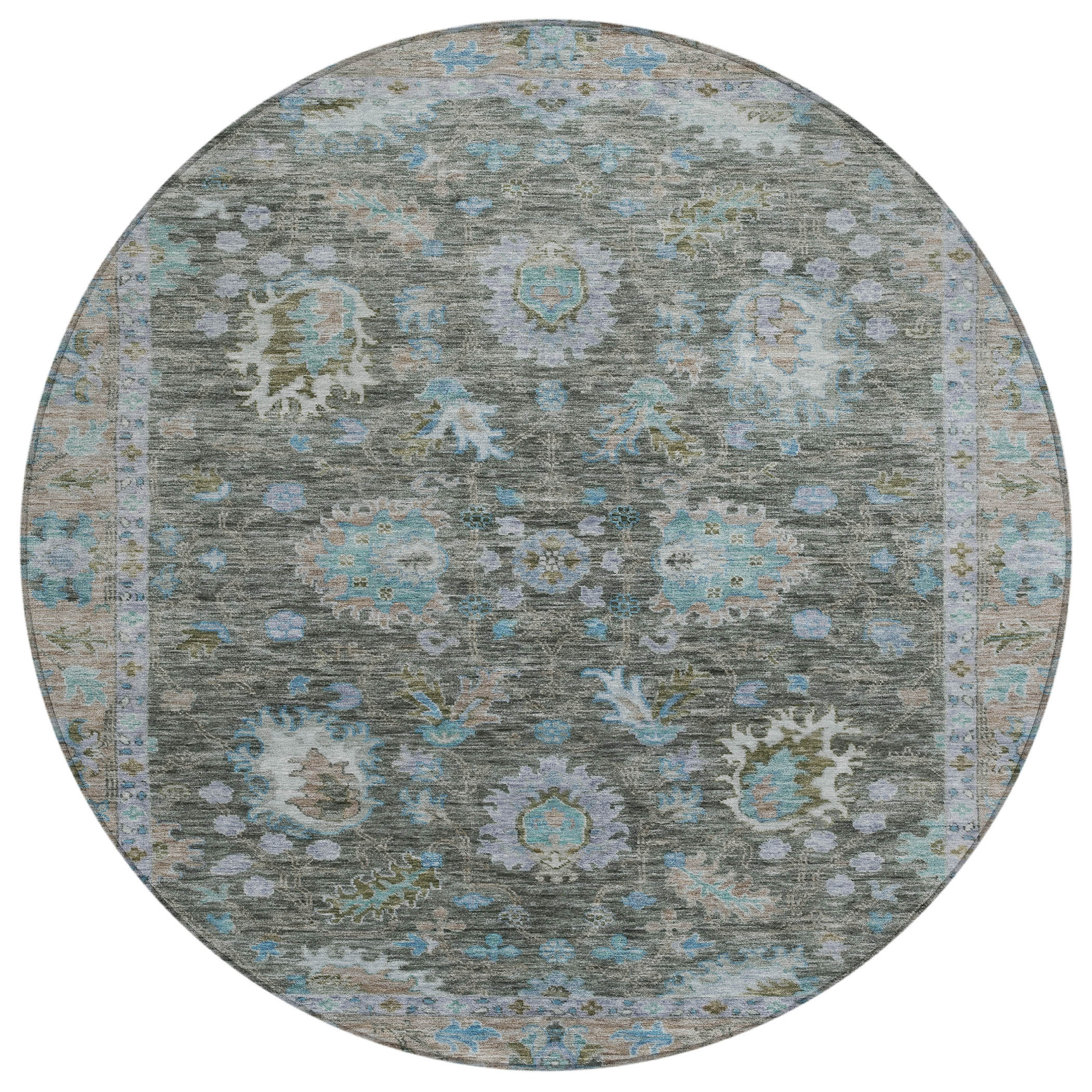 Orren Ellis 8' Fern Green And Denim Blue Round Floral Washable Indoor ...