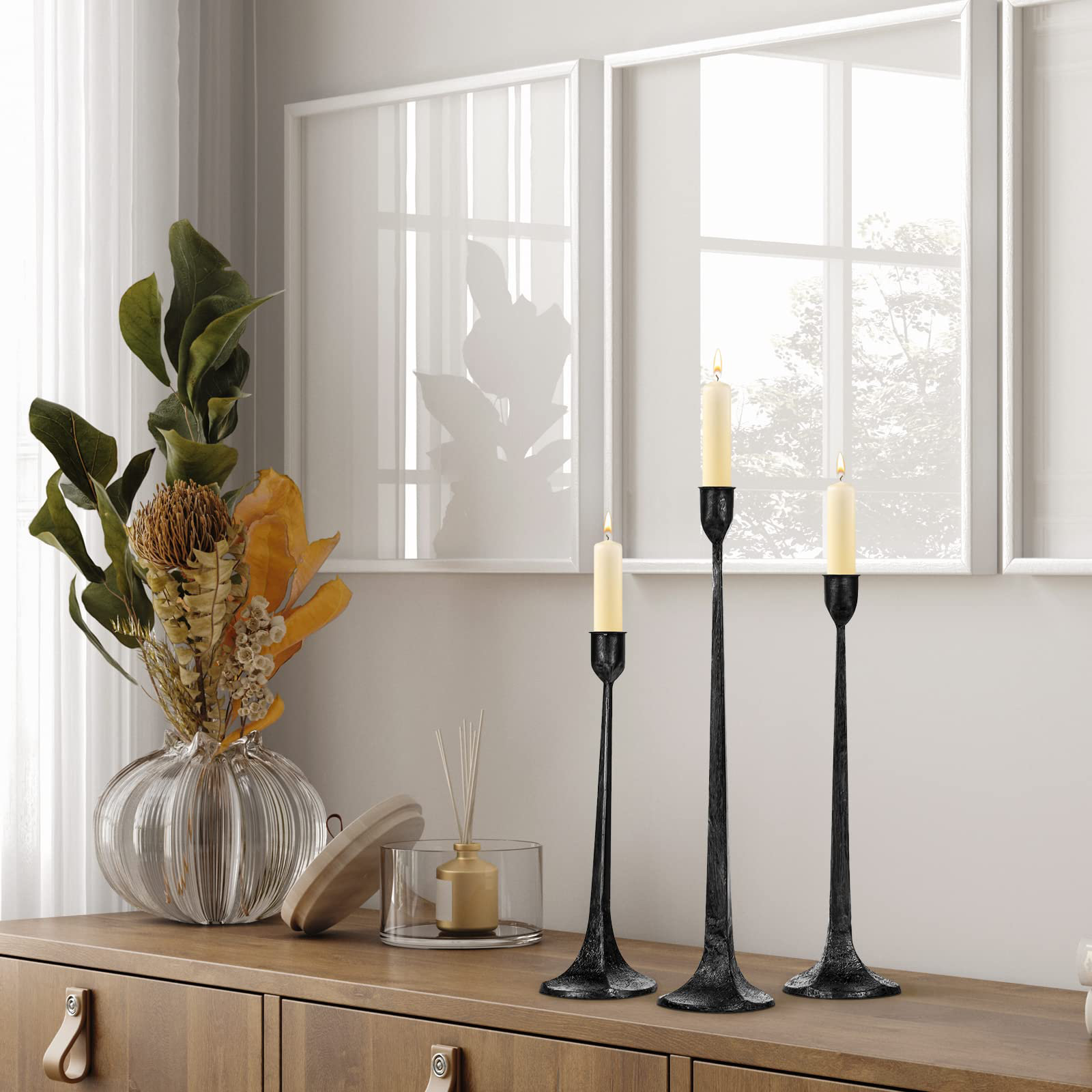 Lark Manor™ Iron Taper Candle Holder Set Of 3 - Decorative Tall Candle ...