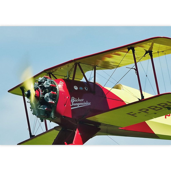 IDEA4WALL Antique Retro 1950s Red Yellow Biplane Airplane Aircraft ...