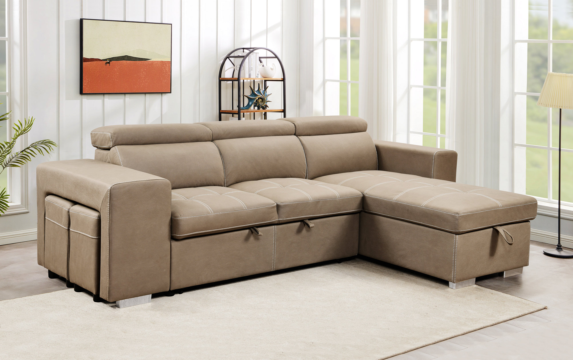 Latitude Run® Classic Beige Upholstered Sectional Sofa Combining ...