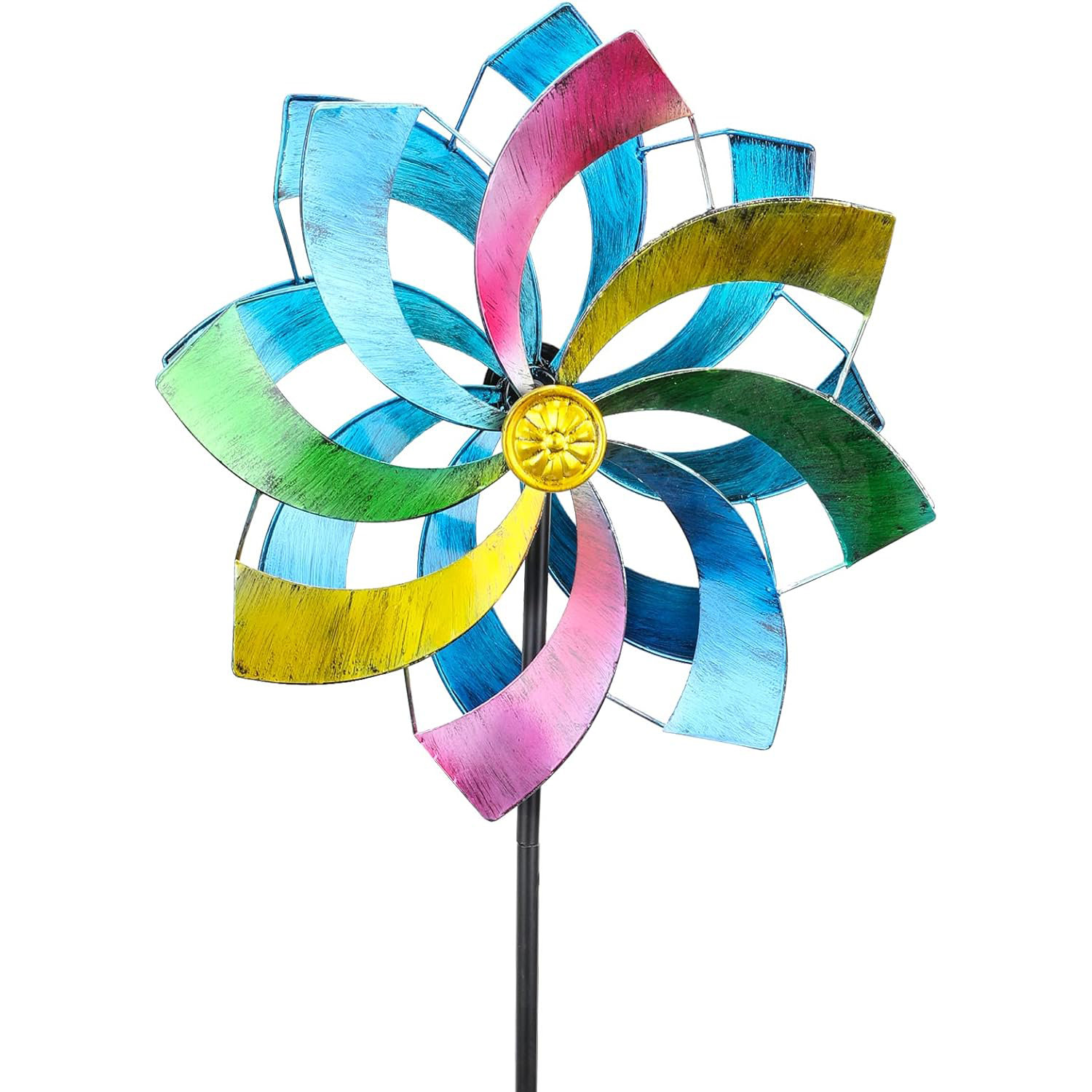 Bungalow Rose Wind Spinner Multicolored Outdoor Metal Sculpture Kinetic ...