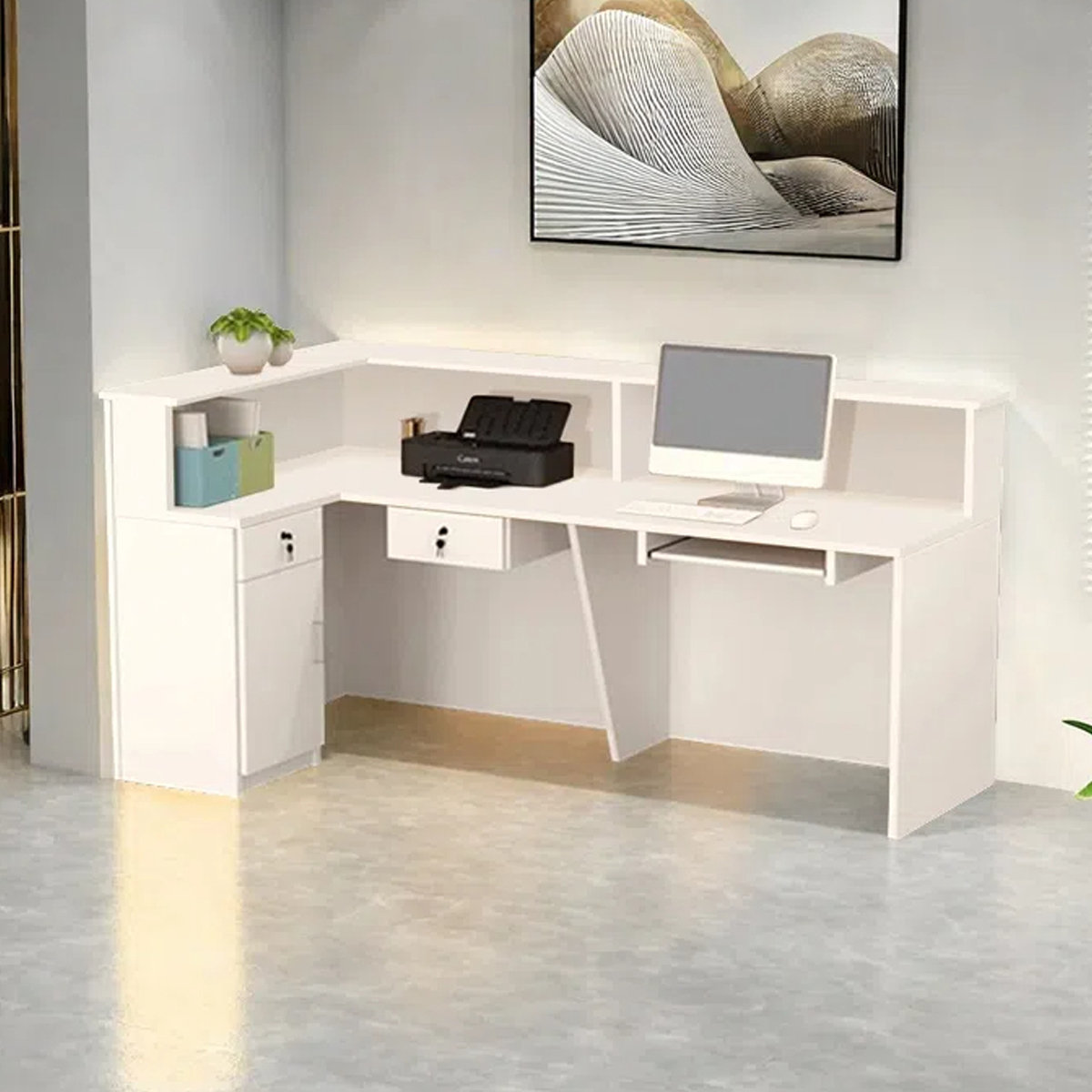 Hokku Designs 78.74-Inch White L-Shaped Front Desk, Computer Desk ...
