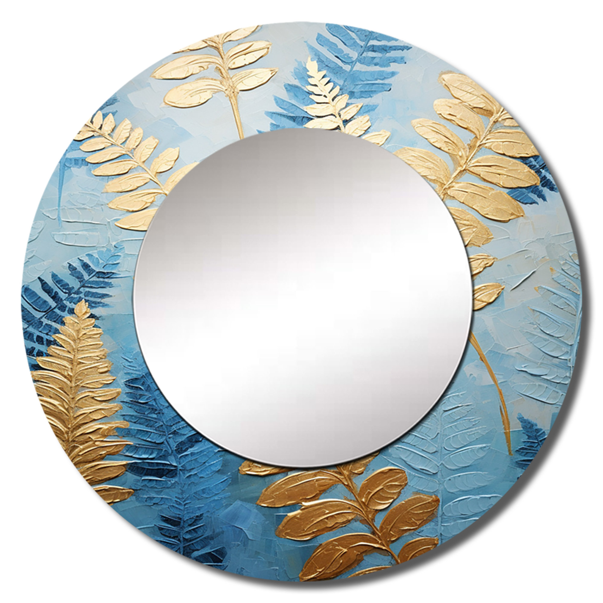Design Art Blue And Golden Ferns Symphony VII - Ferns Mirror, Modern ...