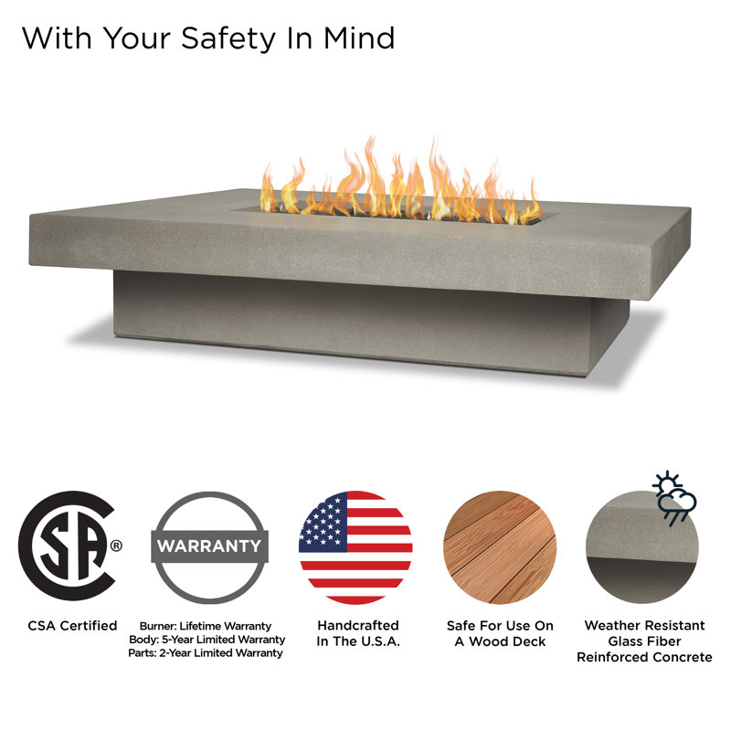 Geneva Rectangle Concrete Propane Fire Pit Table by Jensen Co ...