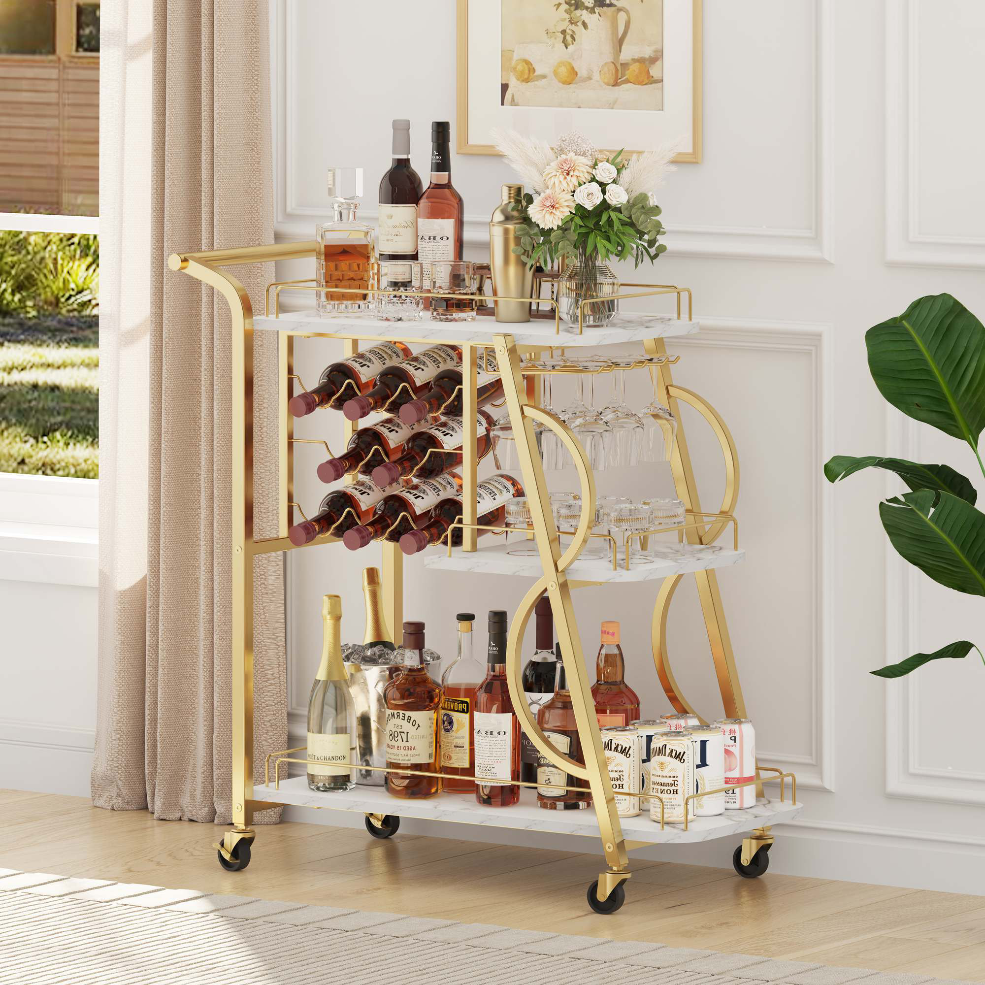 17 Stories Bar Carts For The Home, Serving Cart With Wine Glass Holder ...