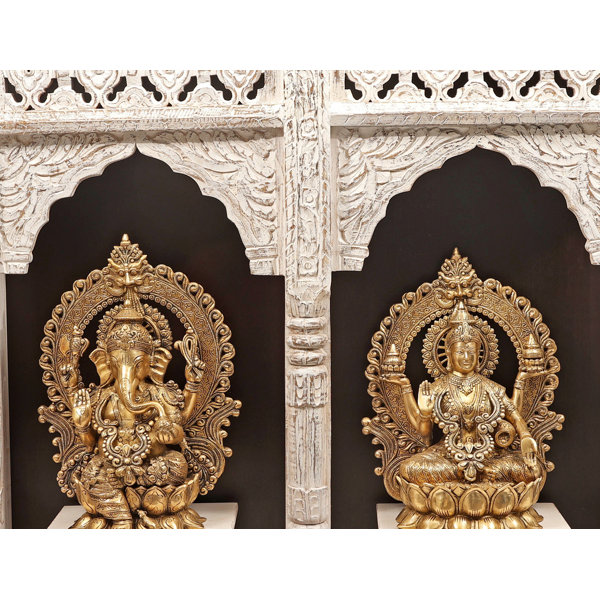Exotic India 40" Seated Ganesha-Lakshmi Temple In Brass | Handmade ...