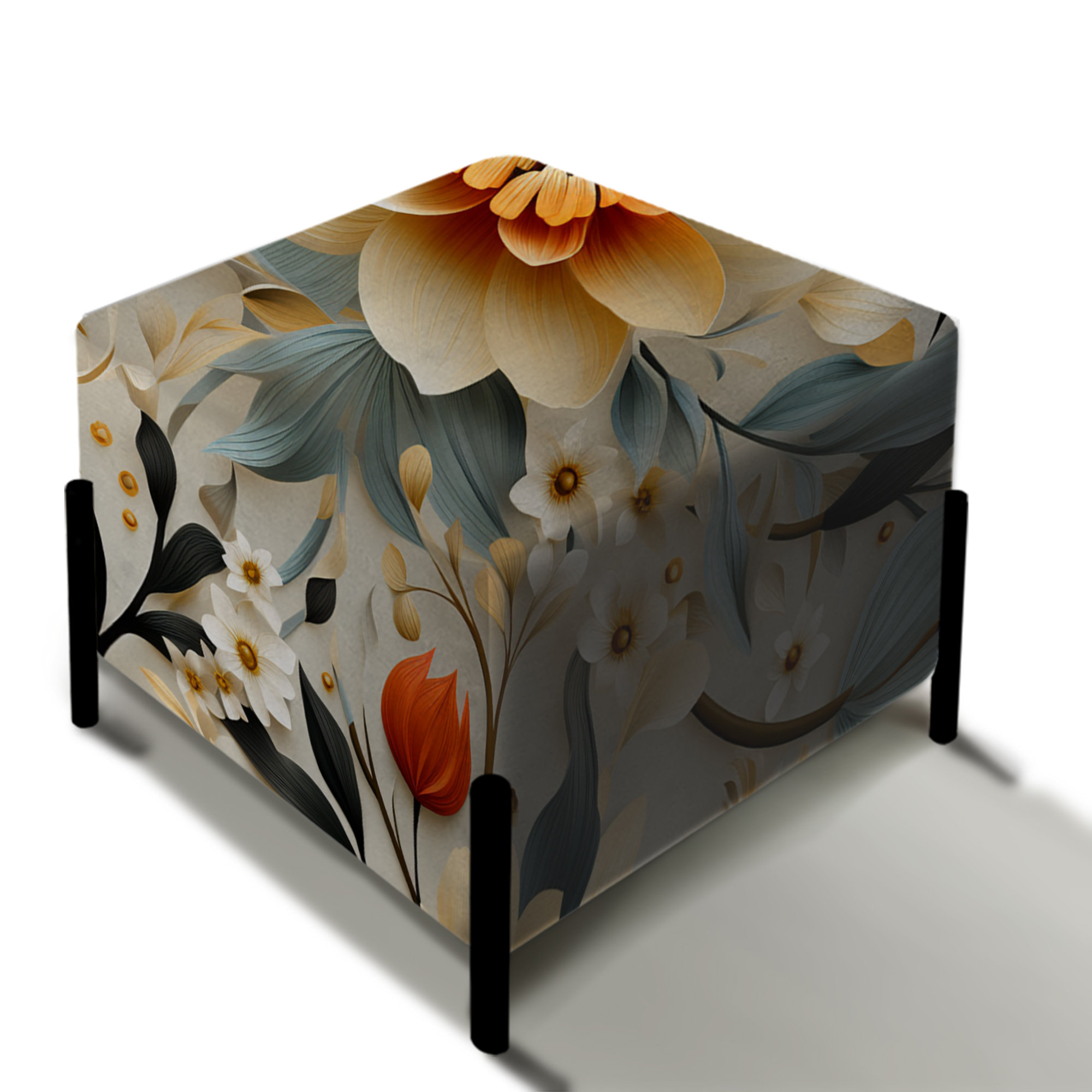 Design Art Beige And Green Harmony Garden Flourish - Floral Square Ottoman | Wayfair