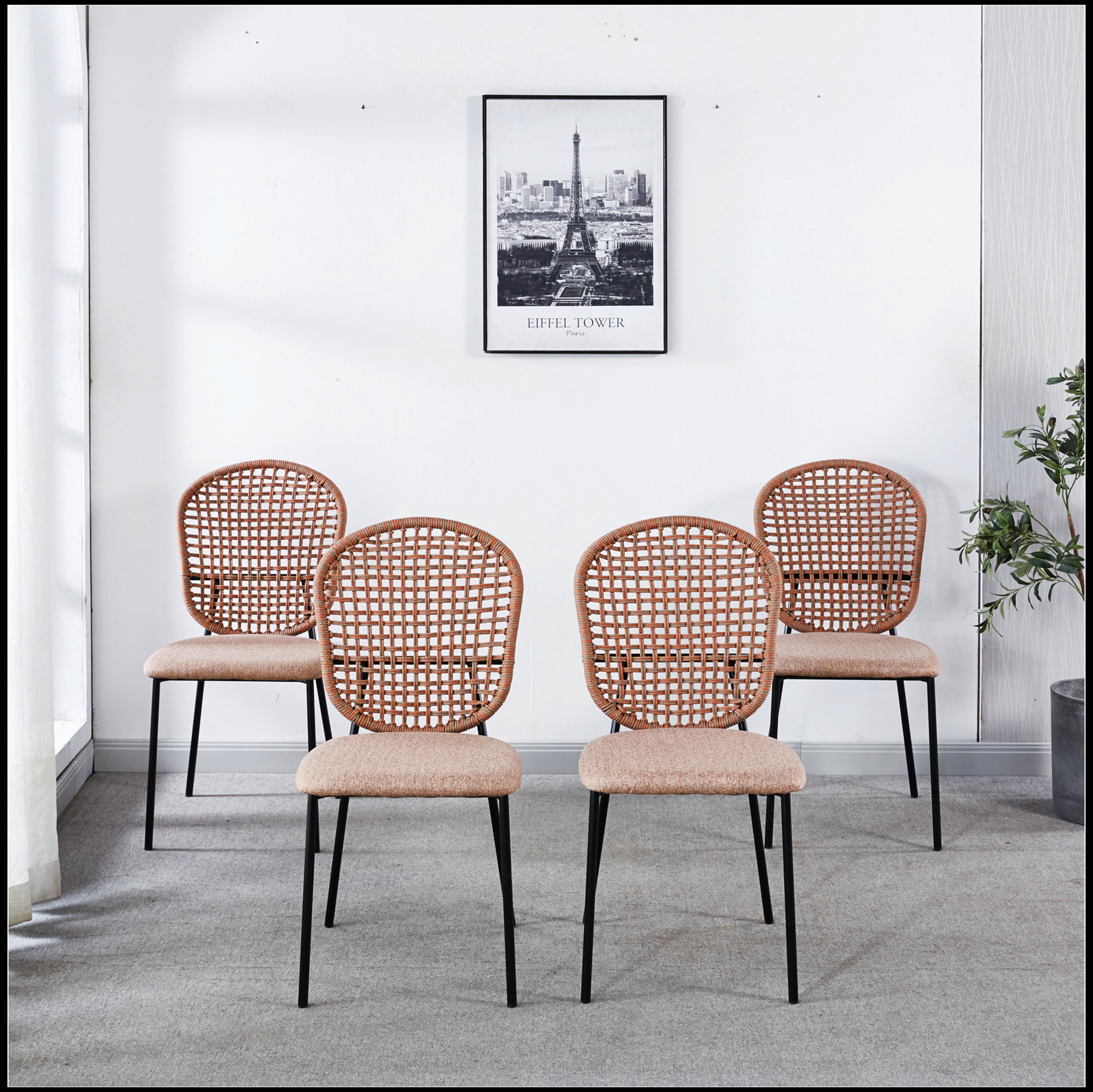 Bay Isle Home™ black leg and orange sennit chair,set of 4,dining chair ...