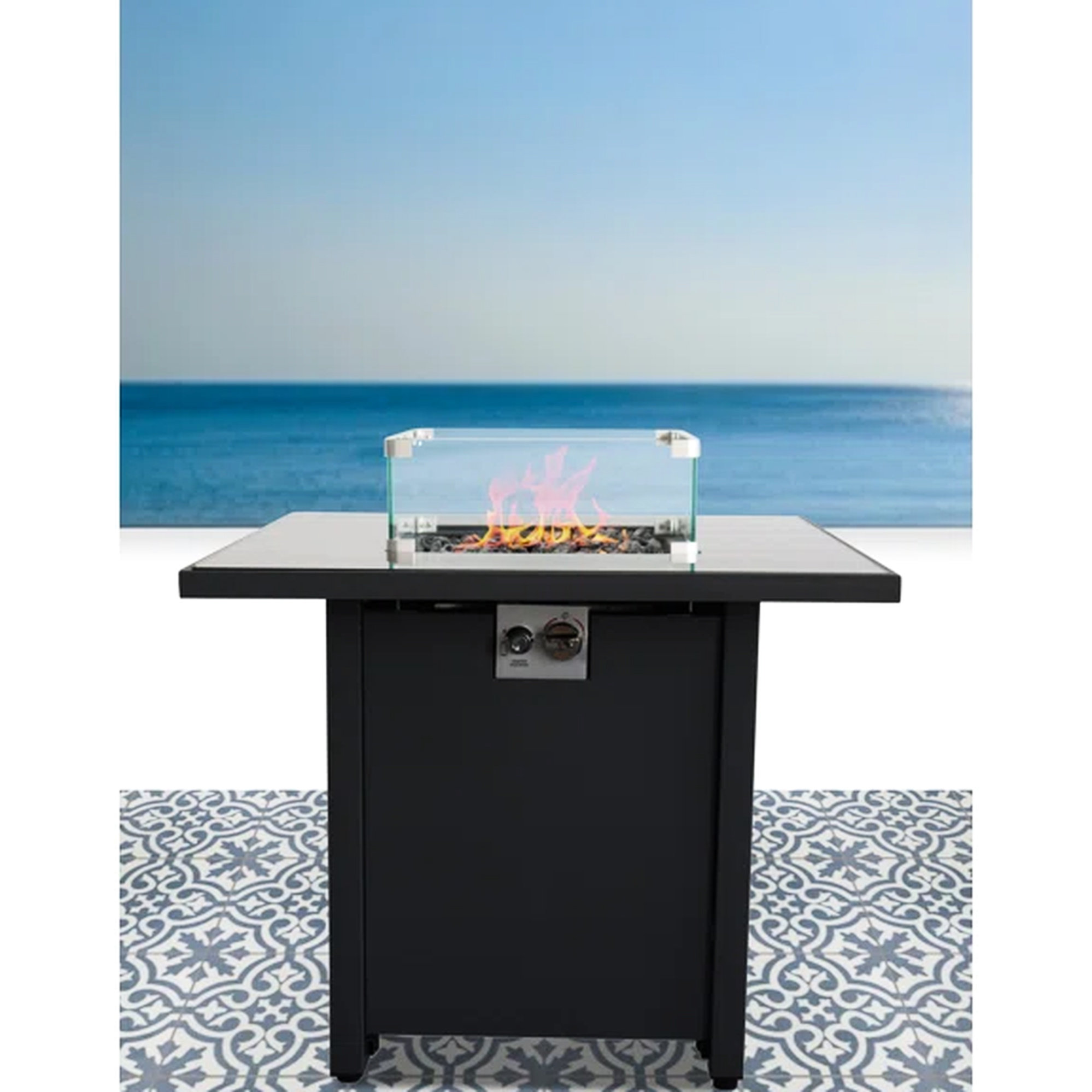 Latitude Run® 30" Black Powder-Coated Metal Fireplace With Smoked Glass ...