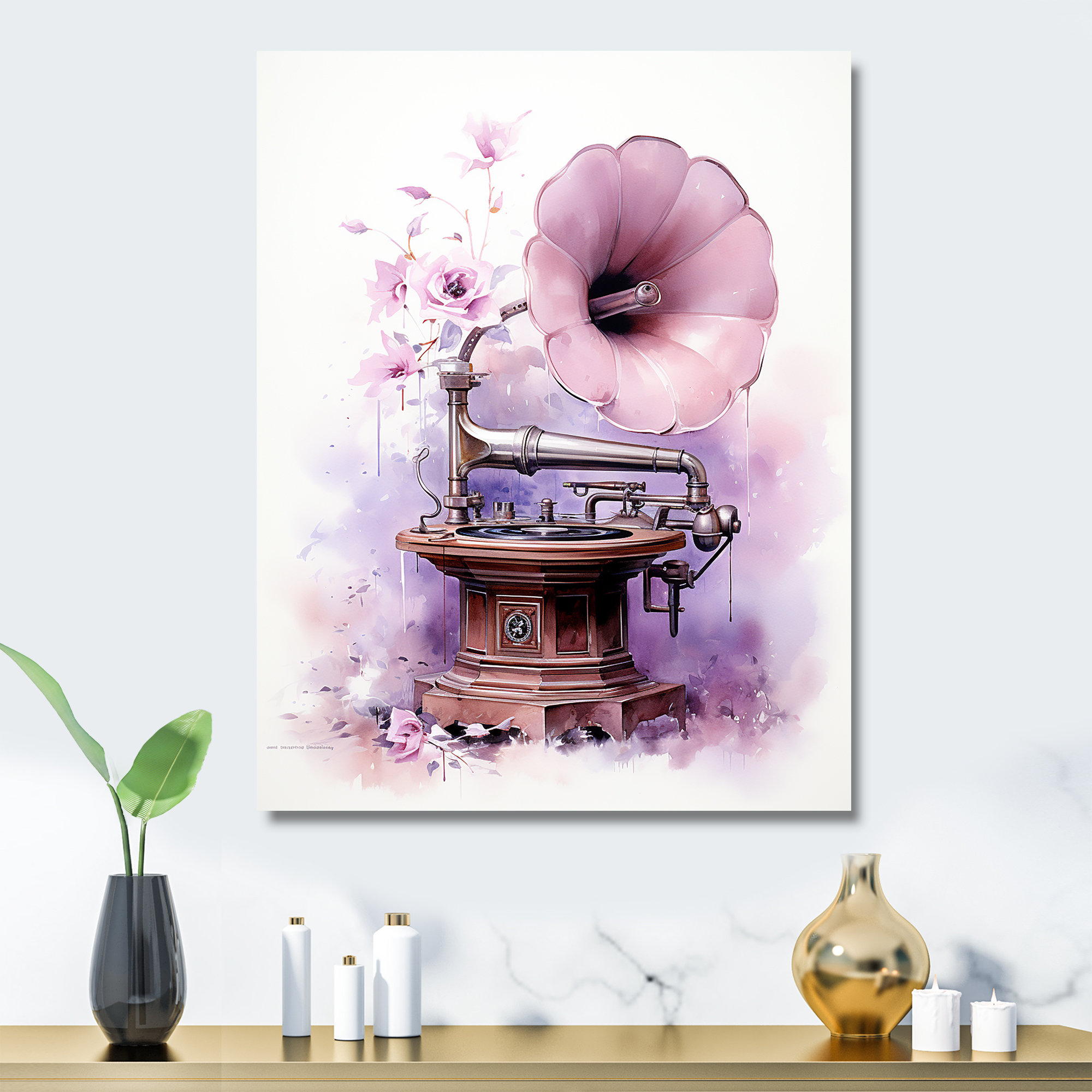 Lark Manor™ Floral Phonograph Purple Mussic - Phonographs Metal Wall ...