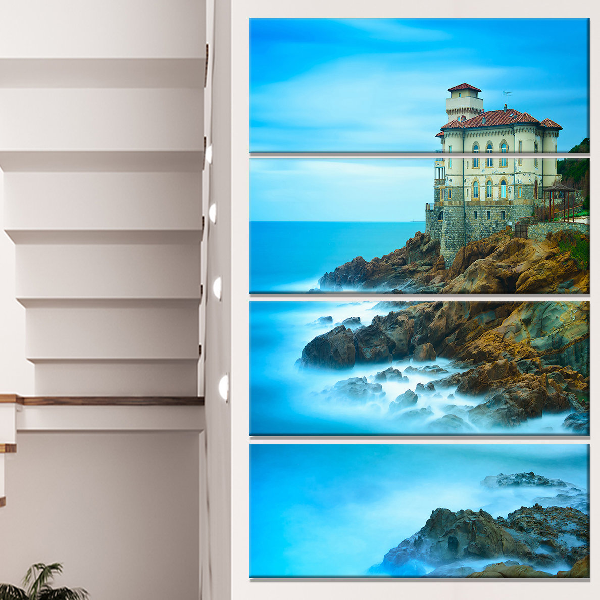 Design Art 'Boccale Castle on Cliff Rock and Sea' 4 Piece Graphic Art ...