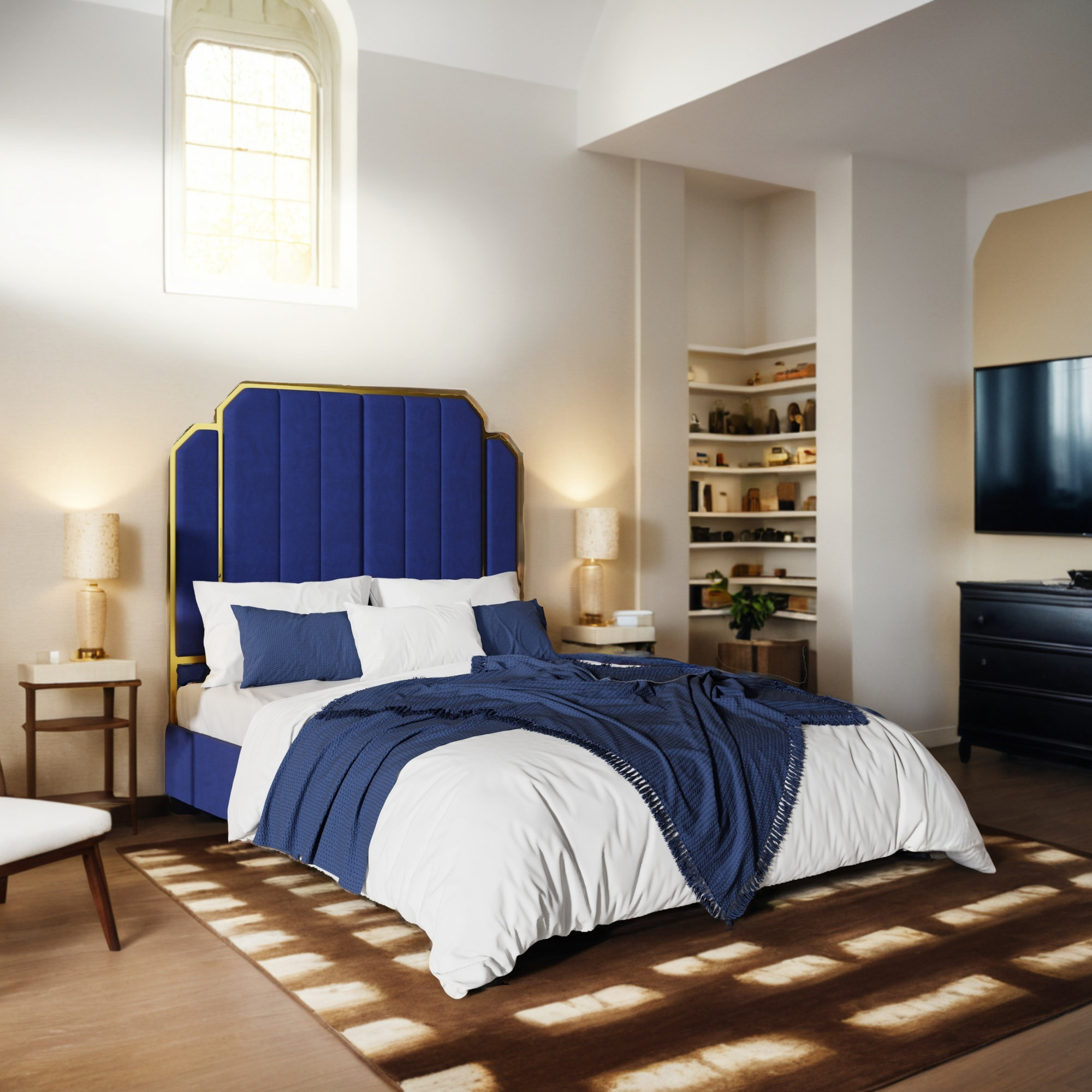 Mercer41 Queen Size Bed Frame,High headboard with LED & 4 Storge ...