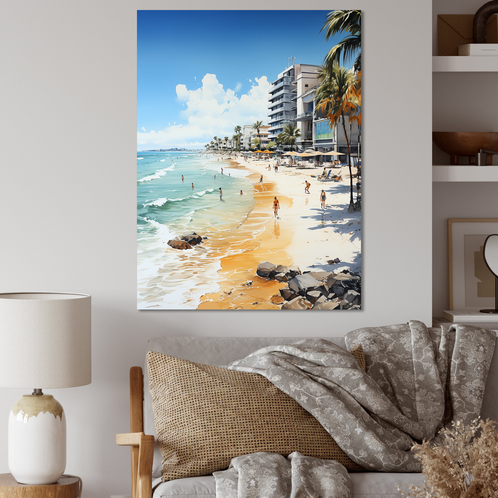 Dovecove Honolulu Beige Turquoise Miami Beach Framed On Canvas Print ...