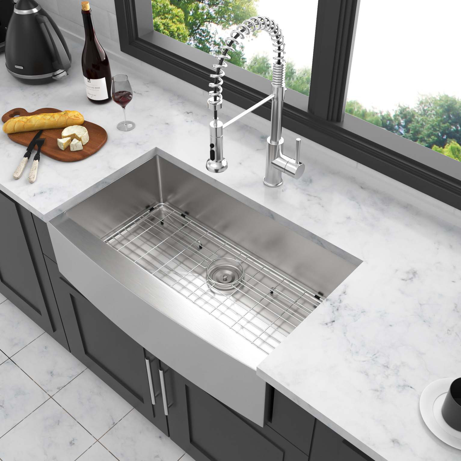 WKEMSING 33 Brushed Nickel Farmhouse Sink - 33 Inch Kitchen Sink ...